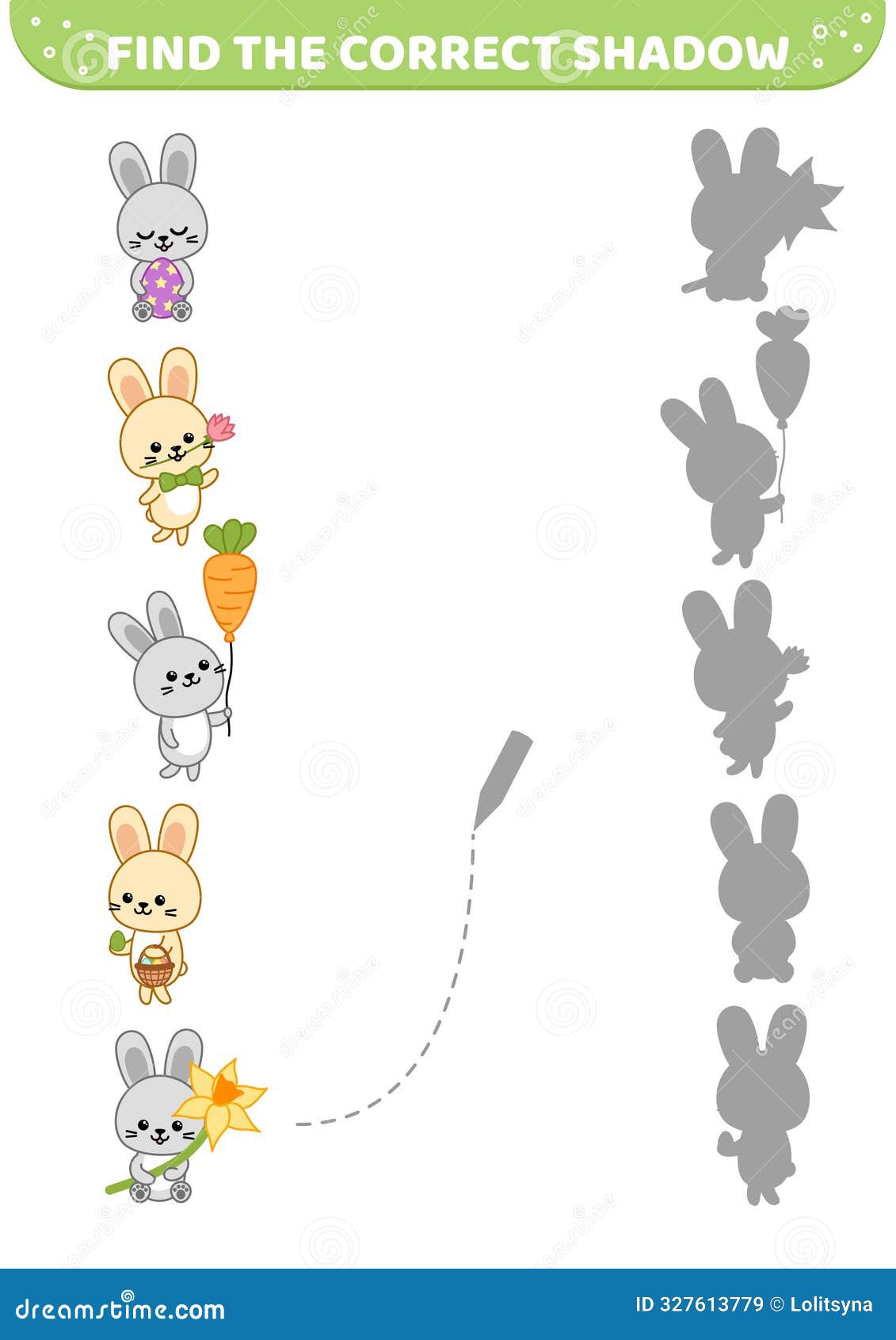 Find the Correct Shadow. Easter Bunny. Shadow Matching Game. Cartoon ...