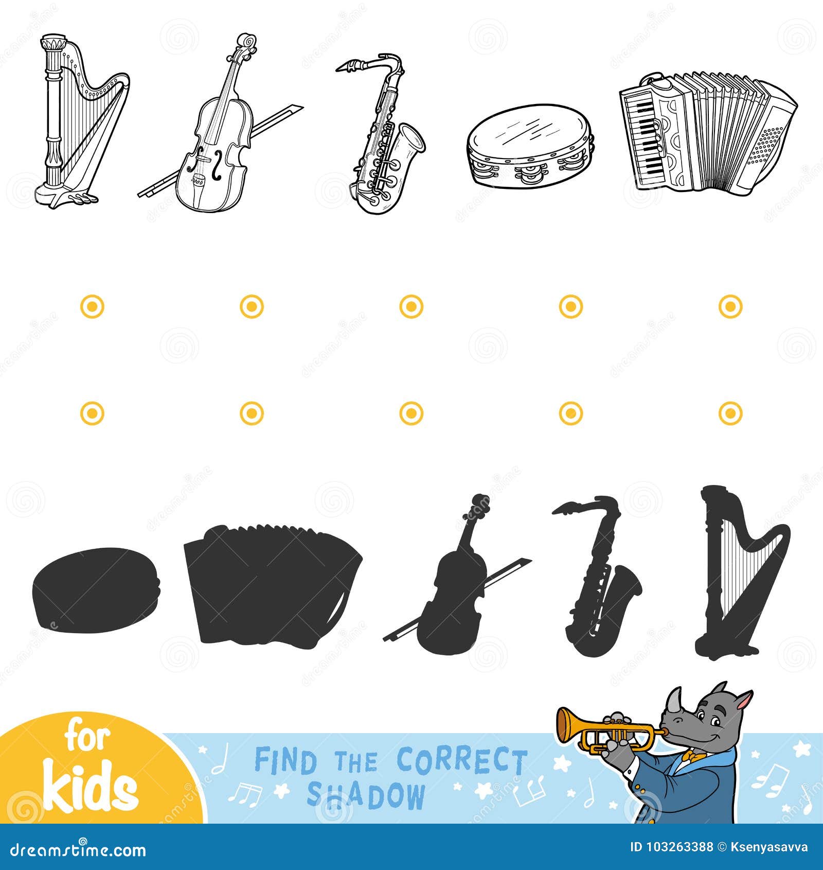 Find the Correct Shadow. Set of Musical Instruments Stock Vector ...