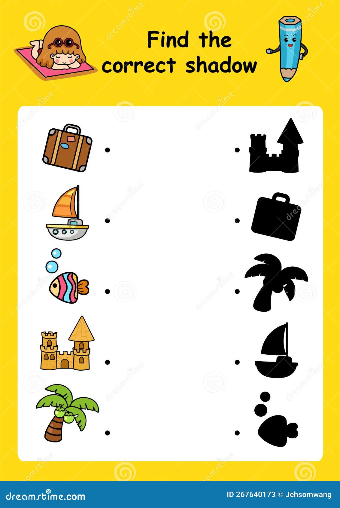 Find the Correct Shadow Education Game for Children Stock Vector ...