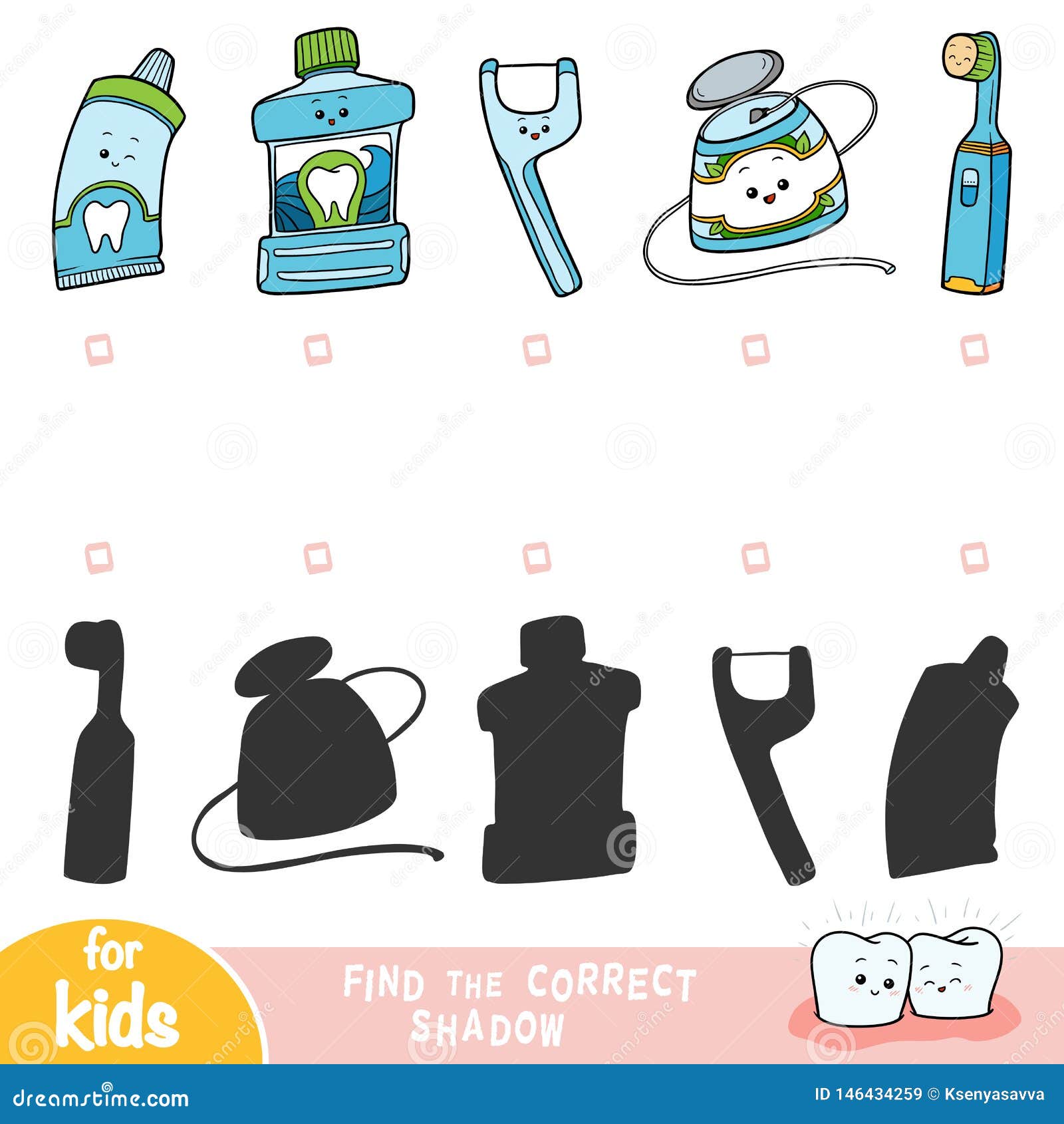 Find the Correct Shadow, Education Game, Set of Objects for the Care of ...