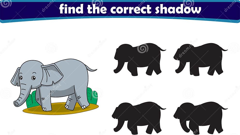 Funny Cartoon Elephant. Find the Correct Shadow Stock Vector ...