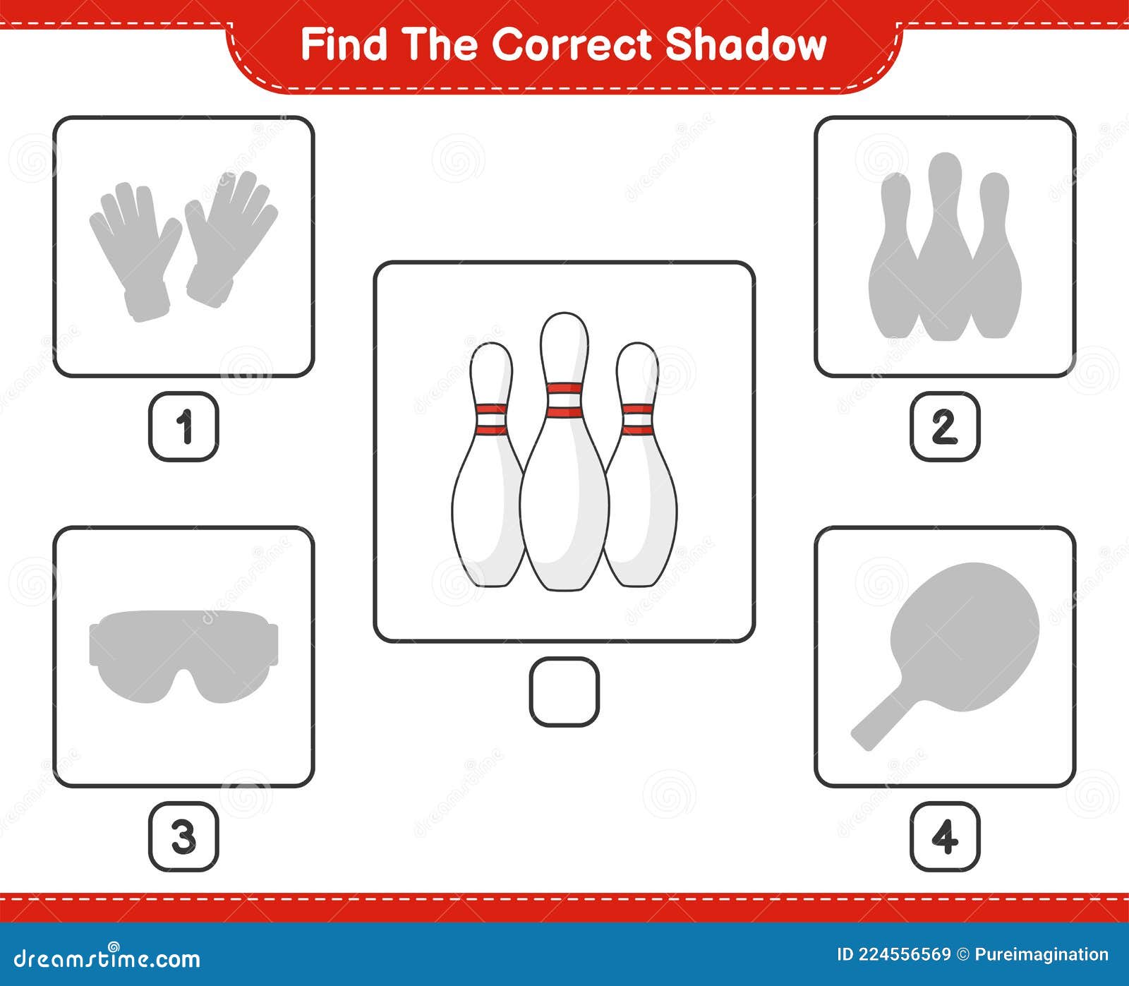 Find the Correct Shadow. Find and Match the Correct Shadow of Bowling ...