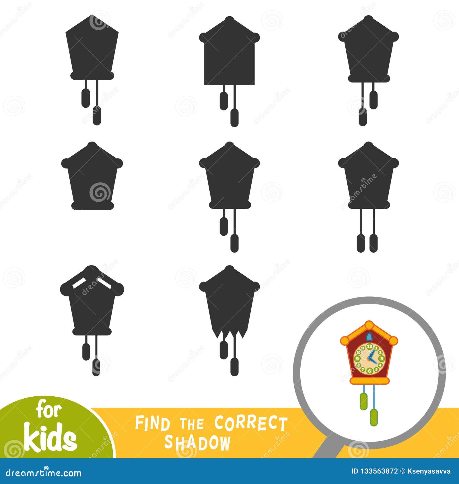 Find the Correct Shadow, Game for Children, Cuckoo-clock Stock Vector ...