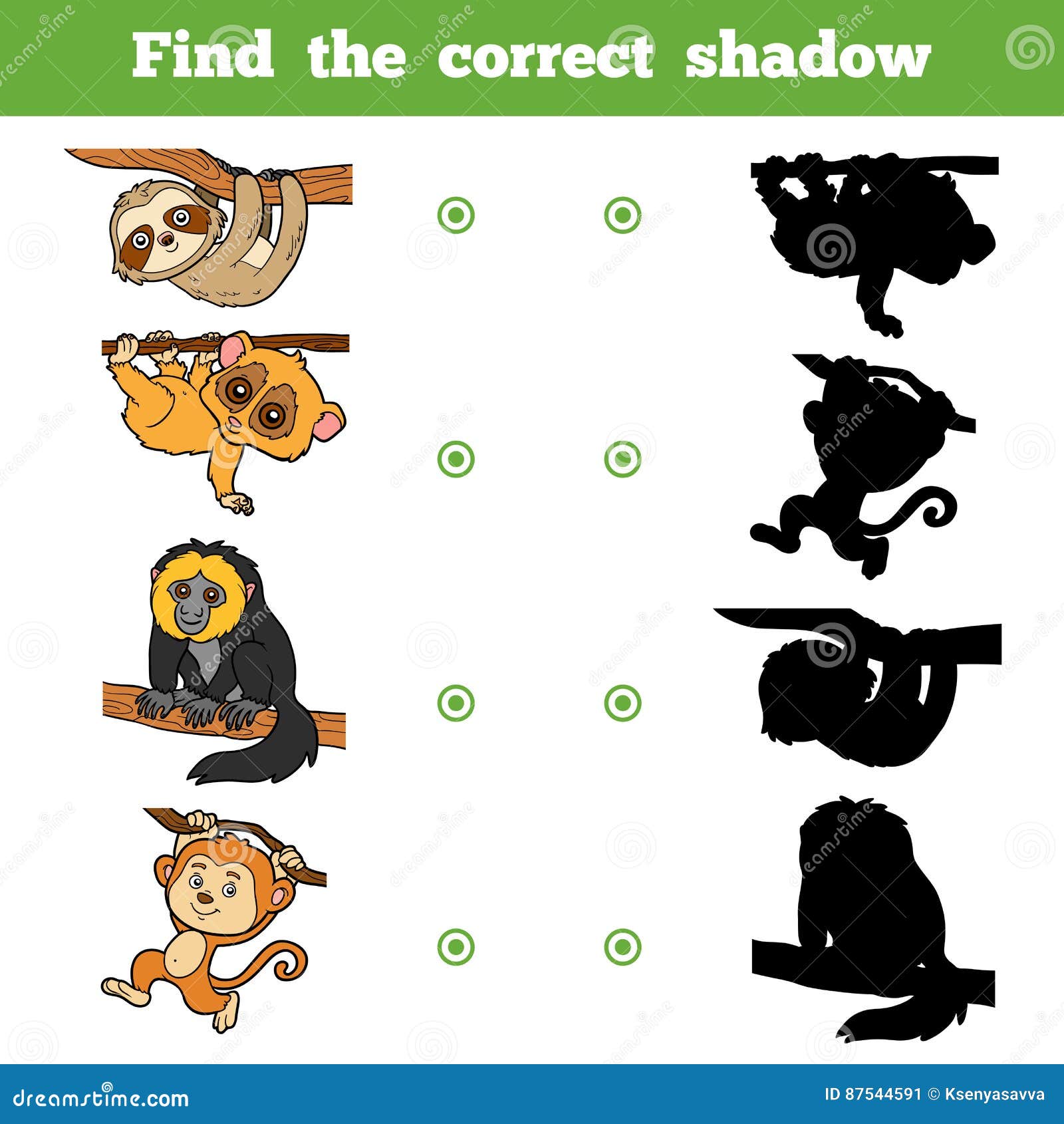 Find the Correct Shadow, Game for Children. Set of Animals Stock Vector ...