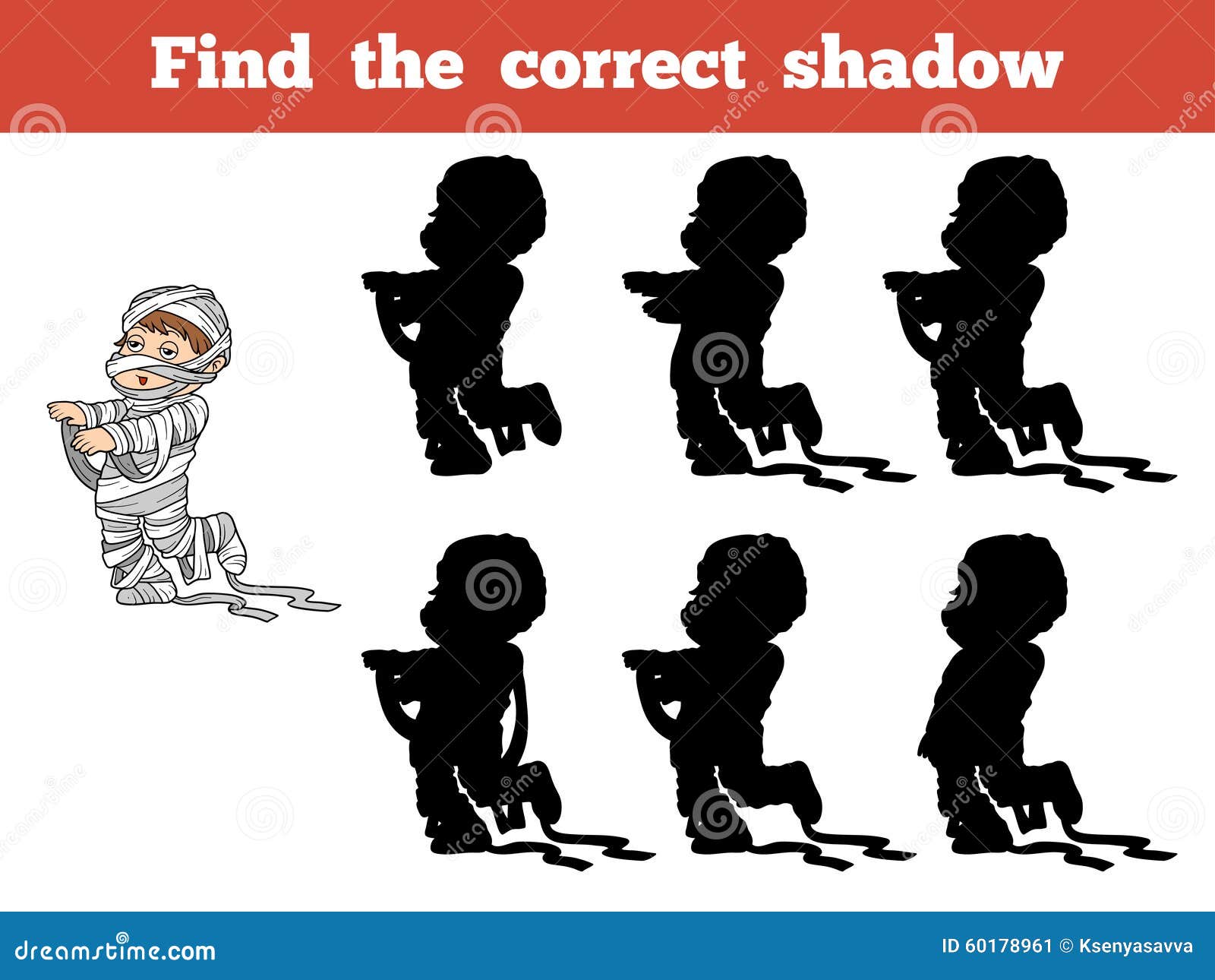 Find the Correct Shadow: Halloween Character (mummy) Stock Vector ...