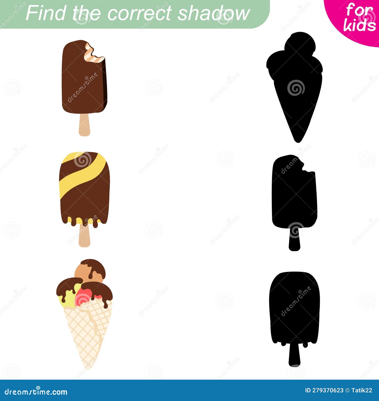 Find the Correct Shadow. Ice Cream Collection Stock Vector ...