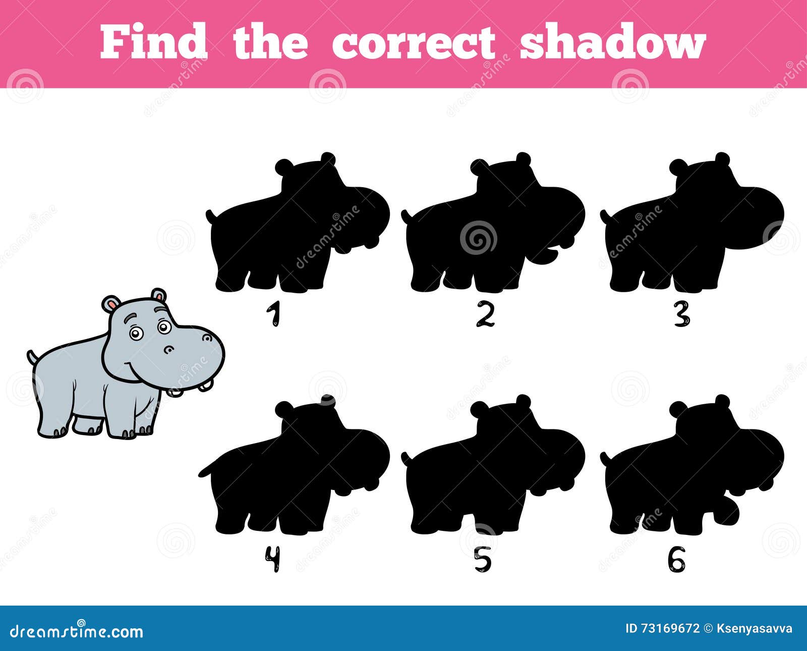 Find the Correct Shadow. Little Hippo Stock Vector - Illustration of ...