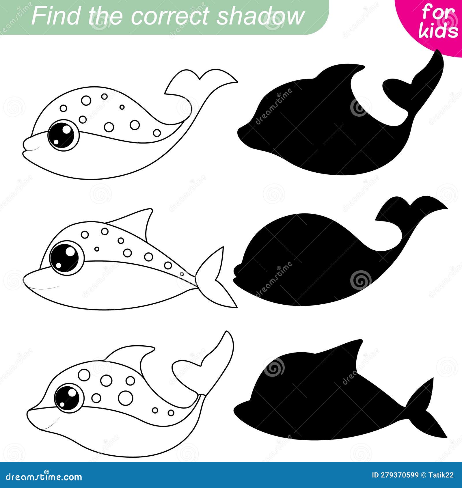 Find the Correct Shadow. Marine Collection. Three Dolphins Stock Vector ...