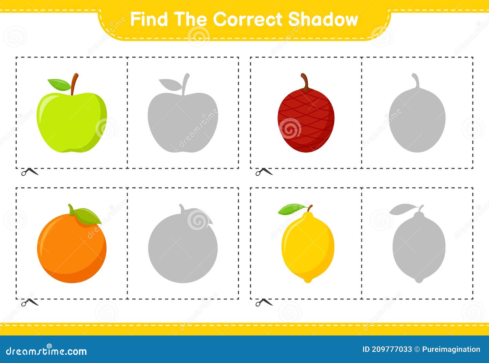 Find the Correct Shadow. Find and Match the Correct Shadow of Fruits ...