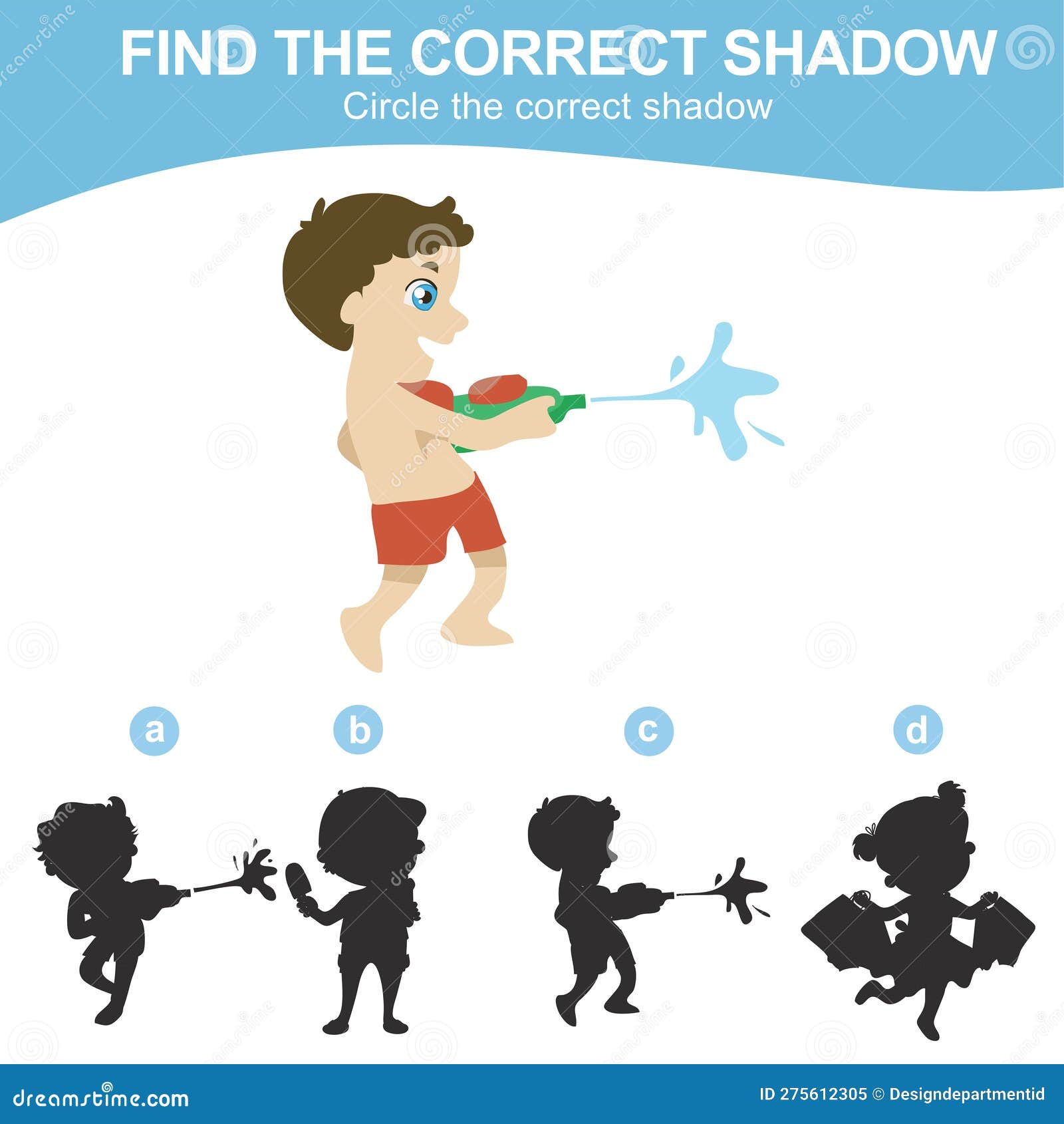 Summer Theme Find the Correct Shadow for Kids. Find the Shadow of a Boy ...