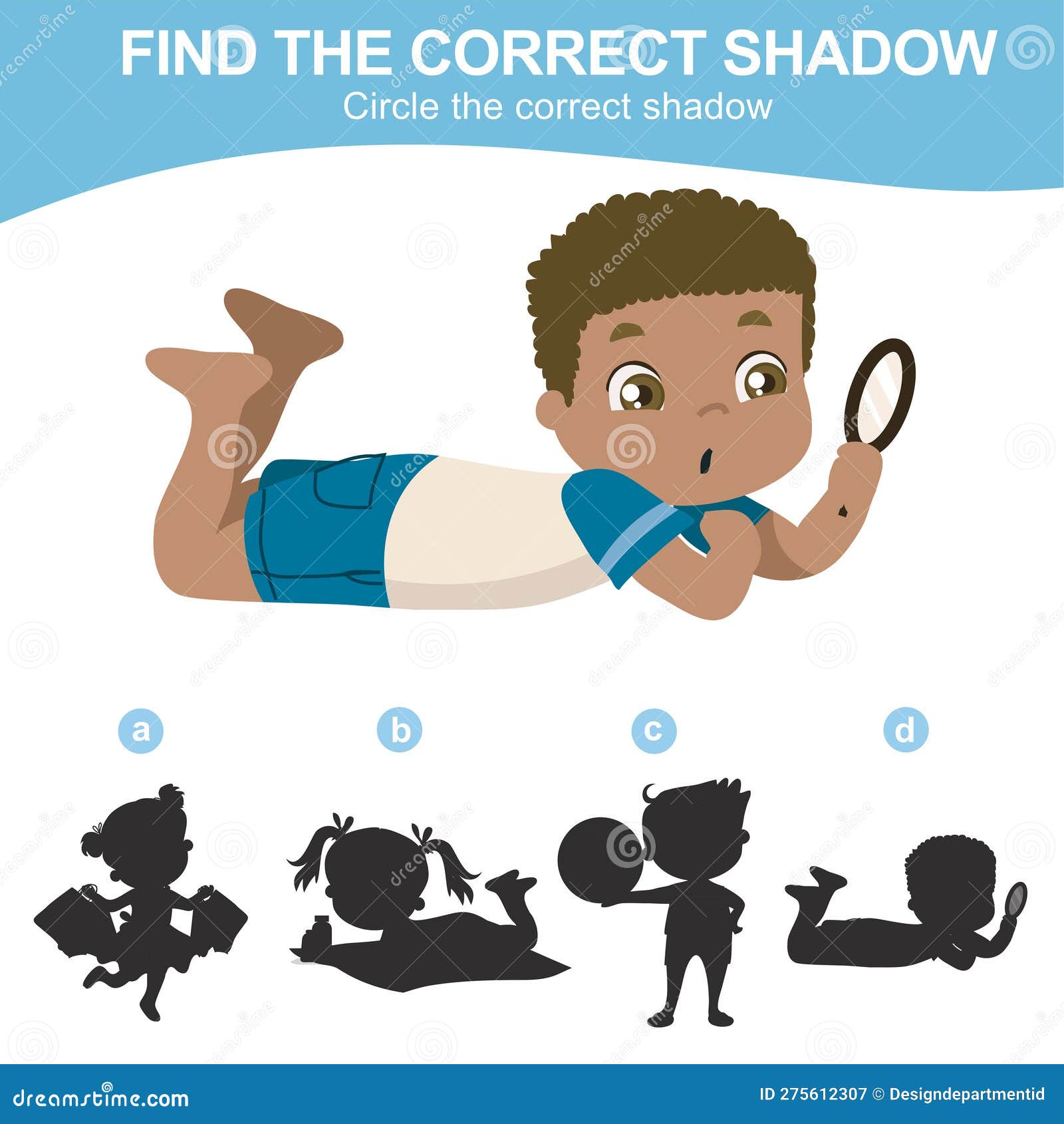 Summer Theme Find the Correct Shadow for Kids. Find the Shadow of a Boy ...