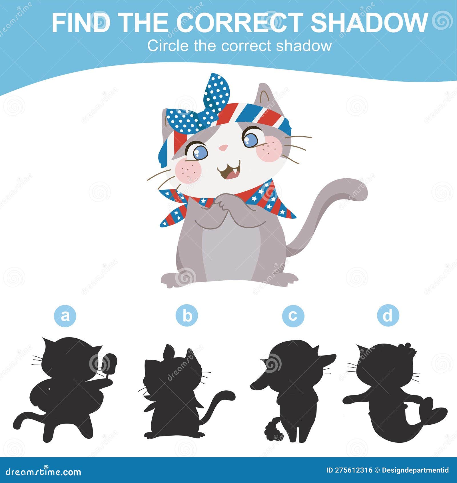 Find The Correct Shadow Cute And Kawaii Cat In American Independence ...