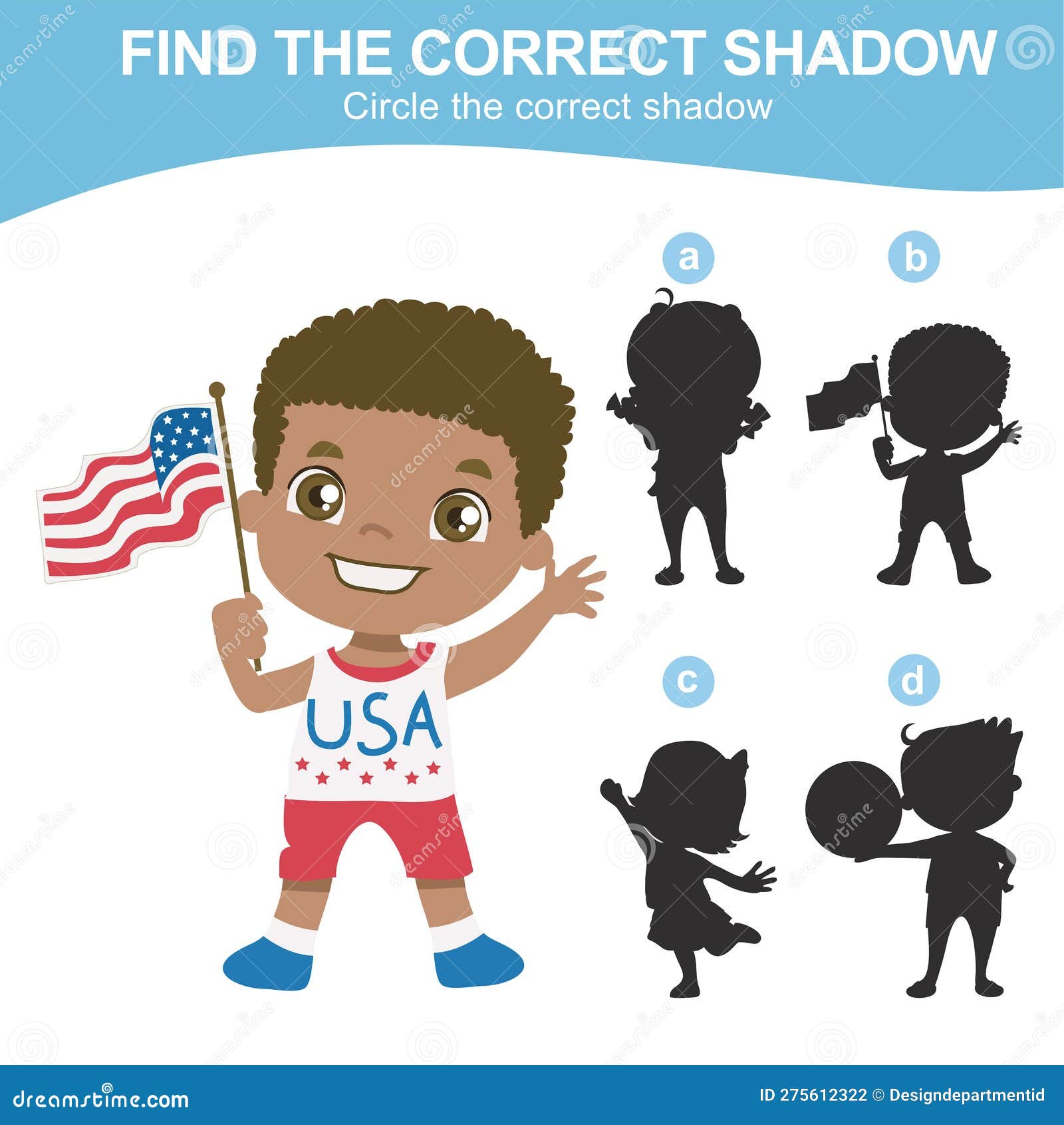 4th of July Find the Correct Shadow for Kids. Find the Shadow of a Cute ...