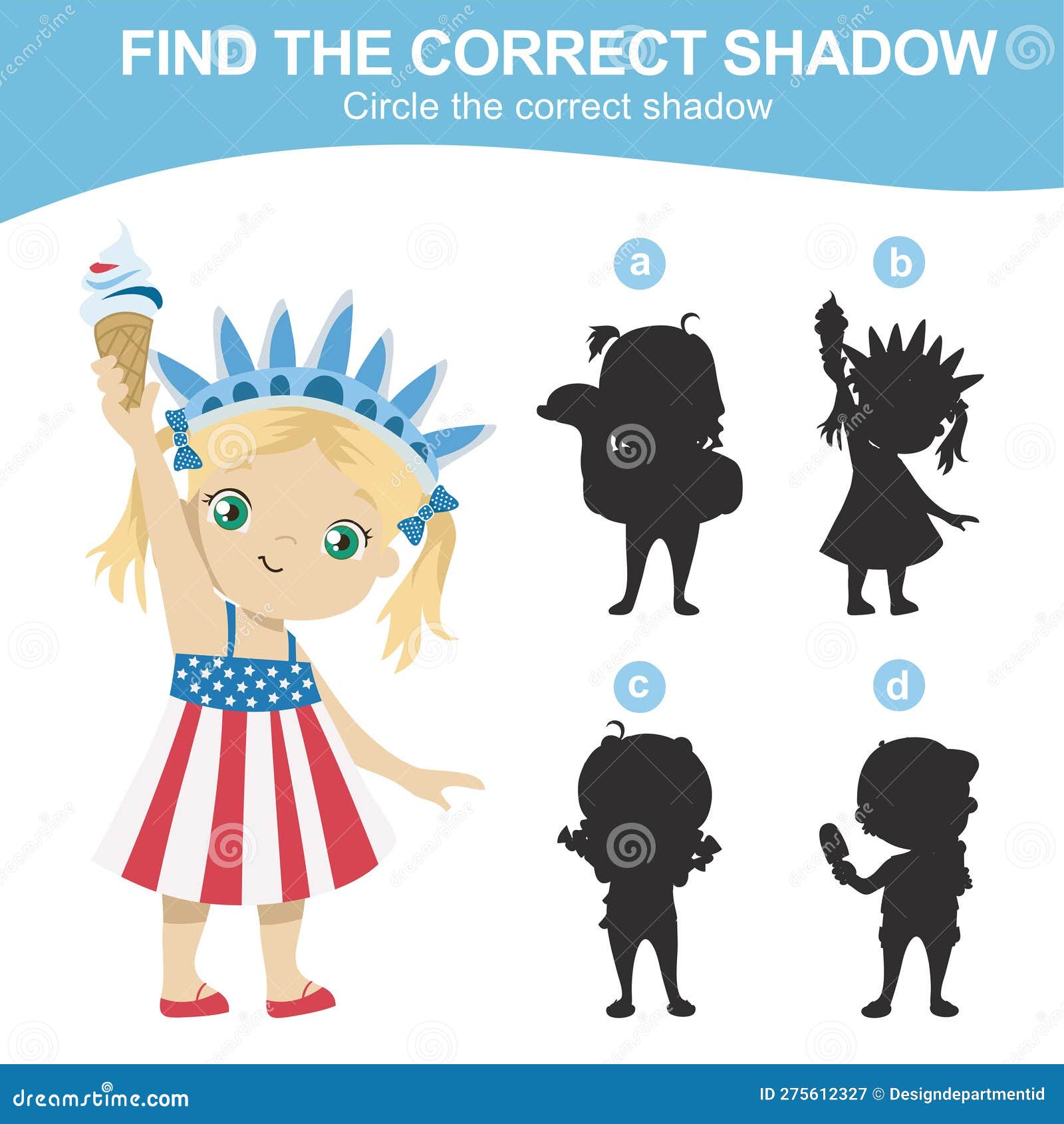 4th of July Find the Correct Shadow for Kids. Find the Shadow of a Cute ...