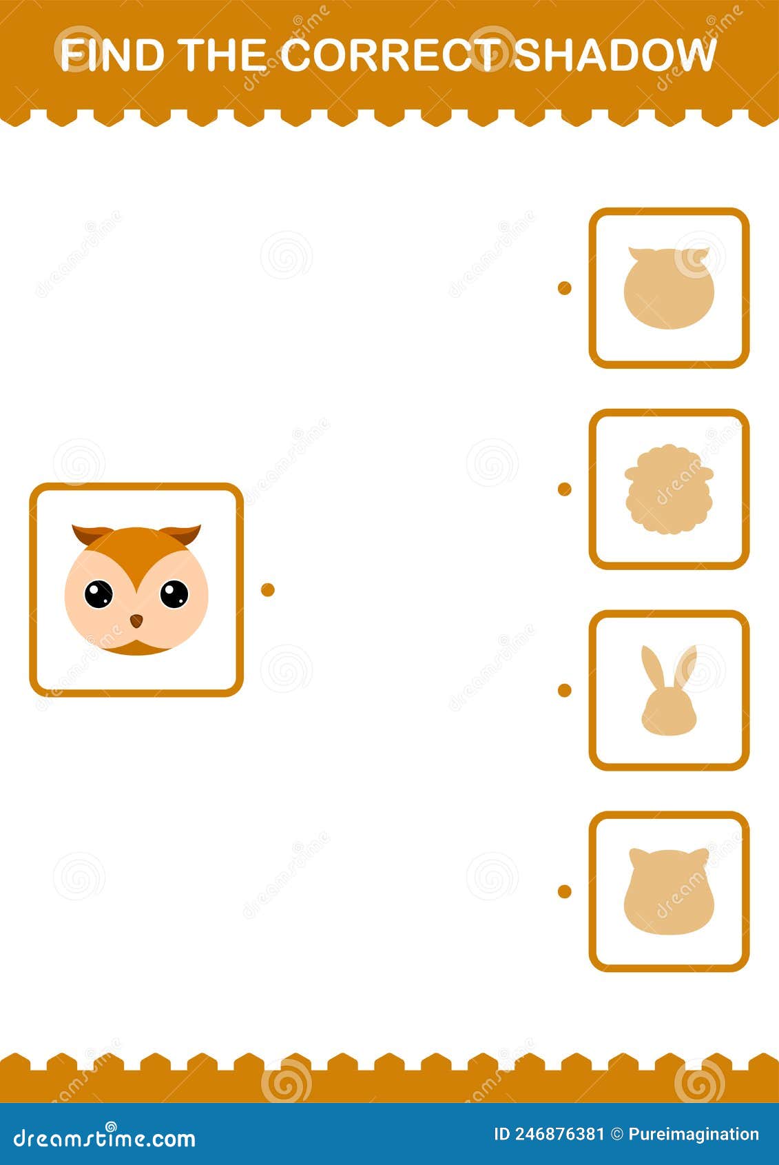 Find the Correct Shadow Owl Face. Worksheet for Kids Stock Vector ...