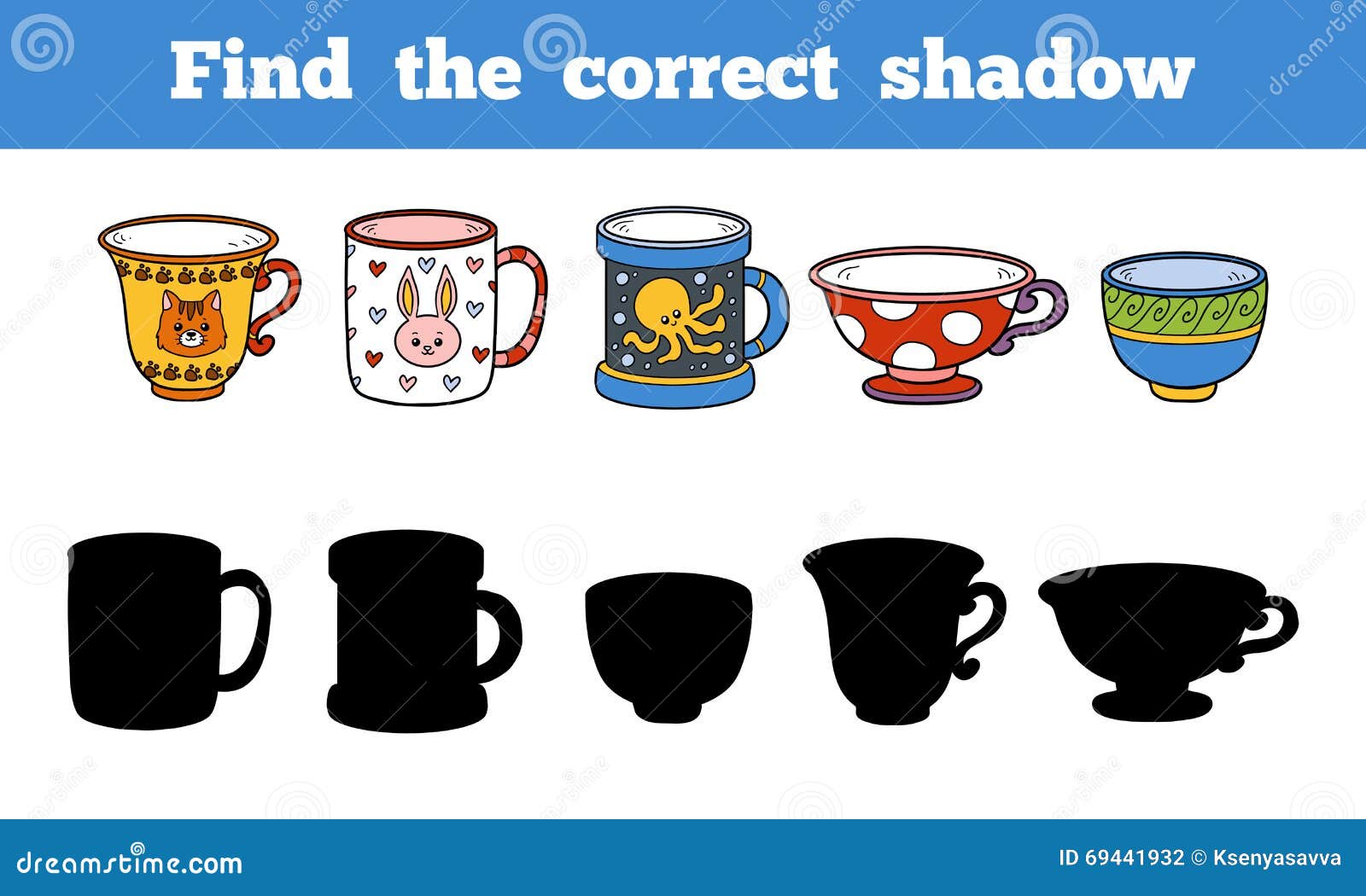 Find the Correct Shadow, Set of Cups Stock Vector - Illustration of ...