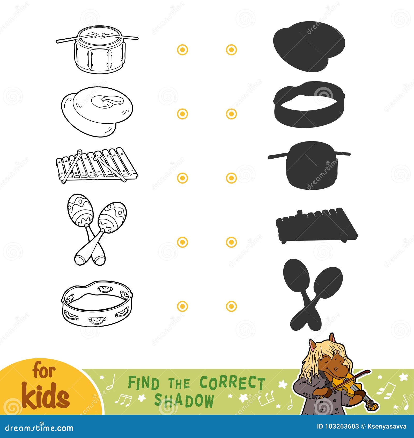 Find the Correct Shadow. Set of Musical Instruments Stock Vector ...