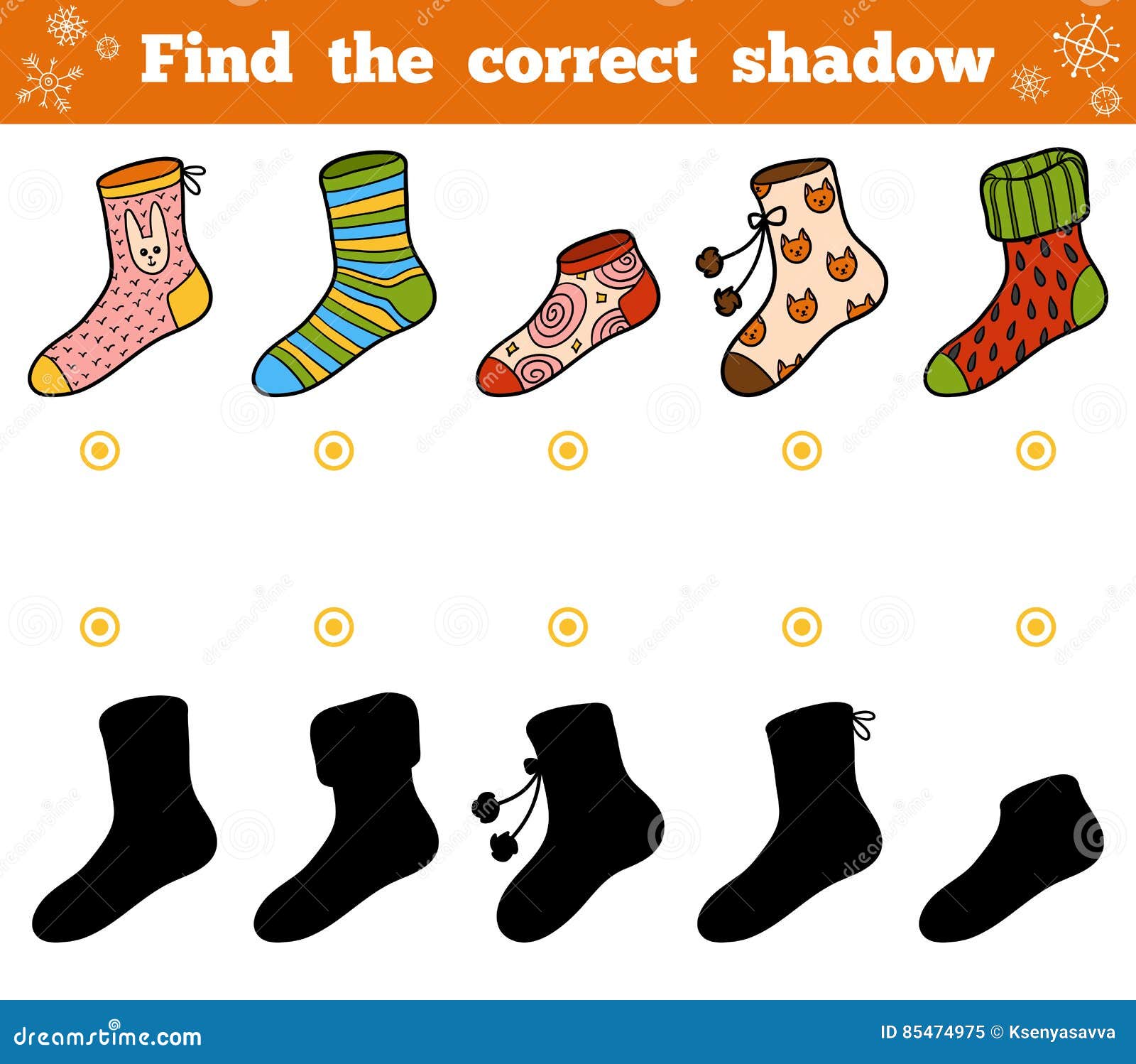 Find the Correct Shadow, Set of Socks with Ornaments Stock Vector ...