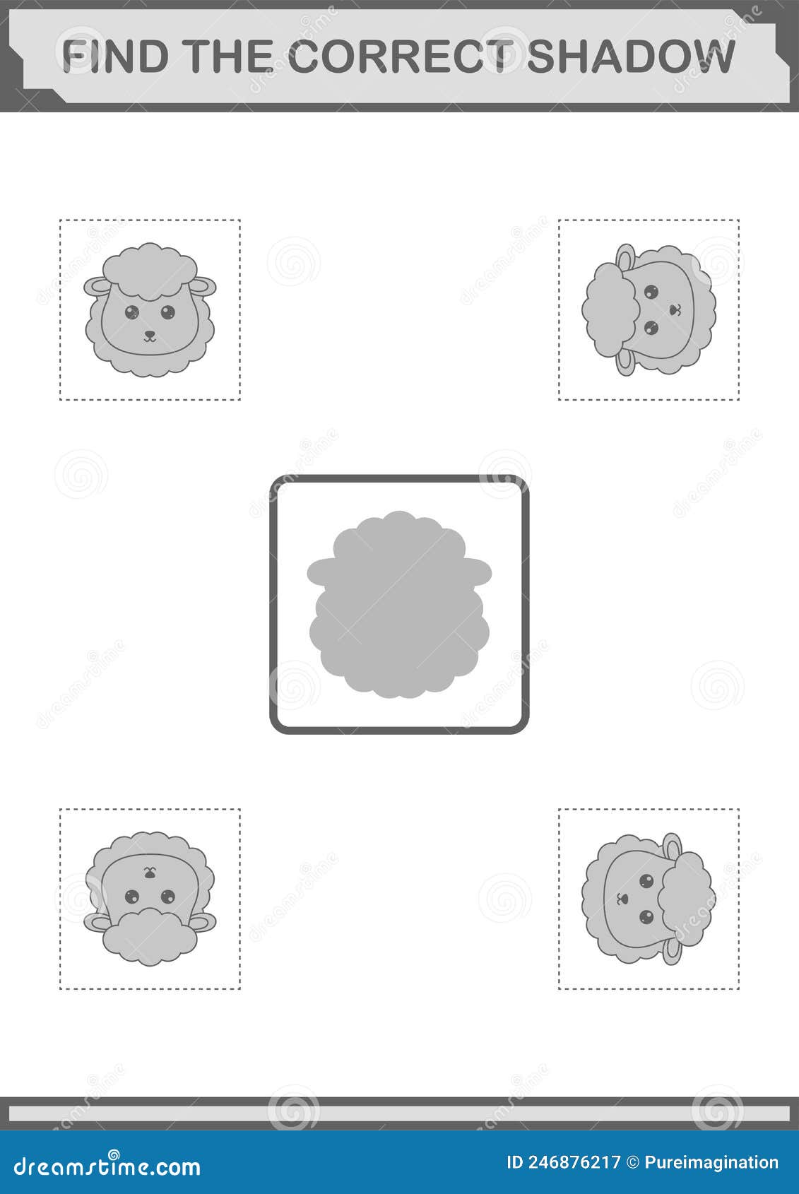 Find the Correct Shadow Sheep Face. Worksheet for Kids Stock Vector ...