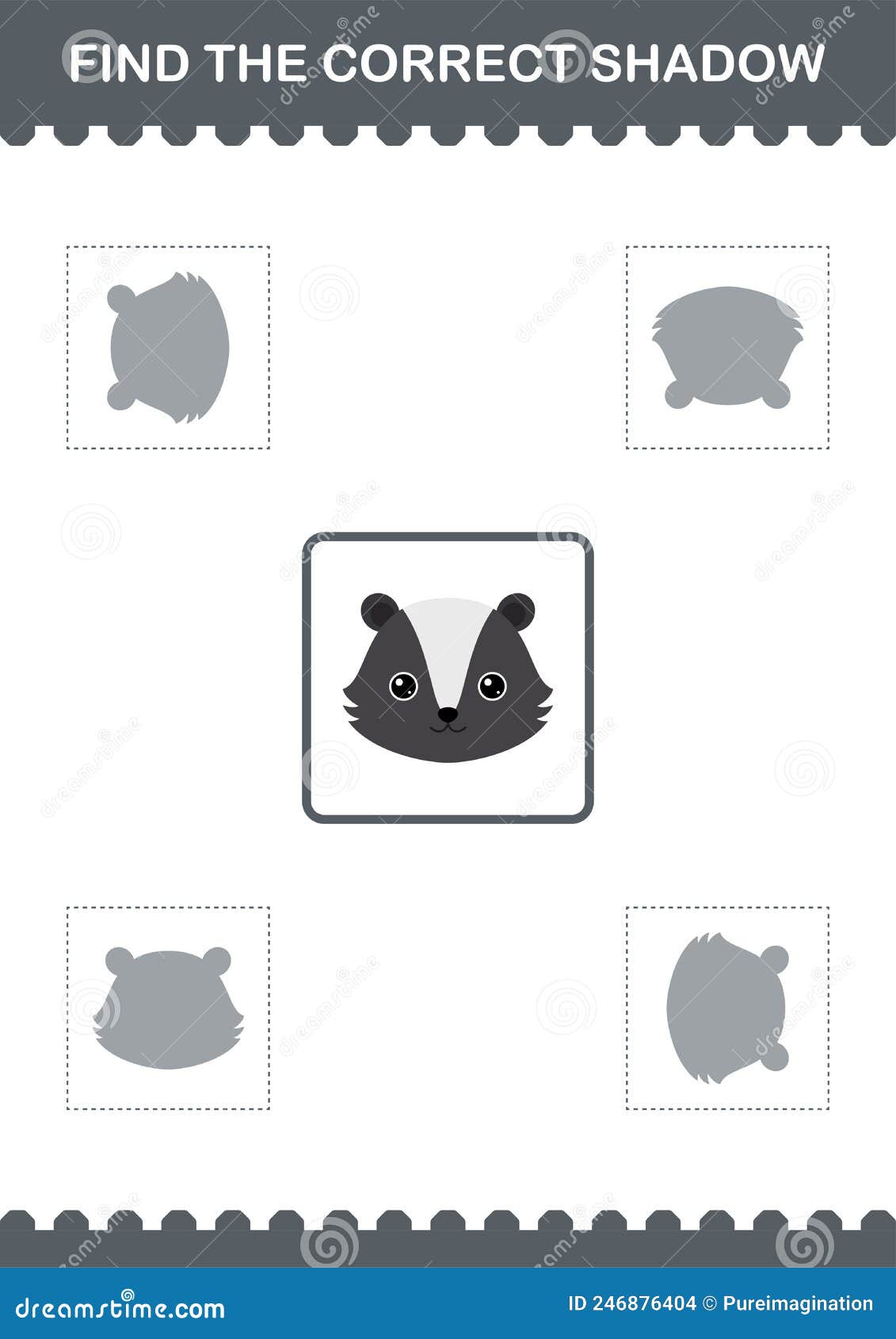 Find the Correct Shadow Skunk Face. Worksheet for Kids Stock Vector ...