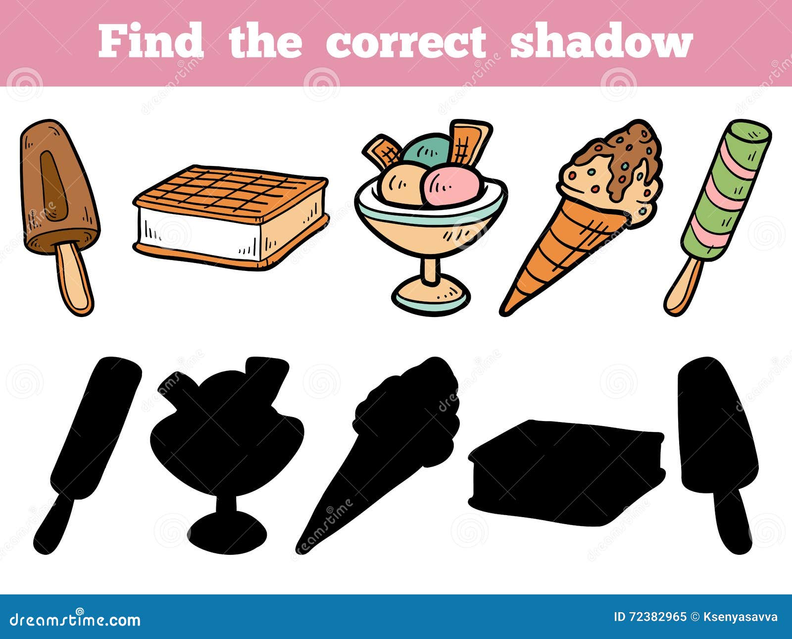 Find the Correct Shadow. Vector Color Ice-cream Stock Vector ...
