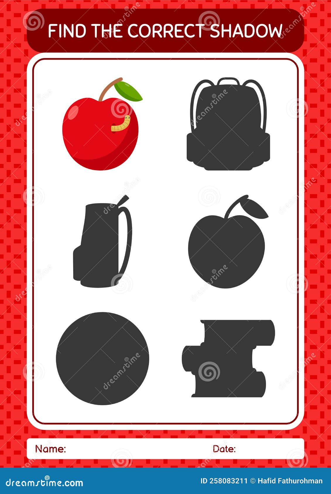 Find the Correct Shadows Game with Apple. Worksheet for Preschool Kids ...