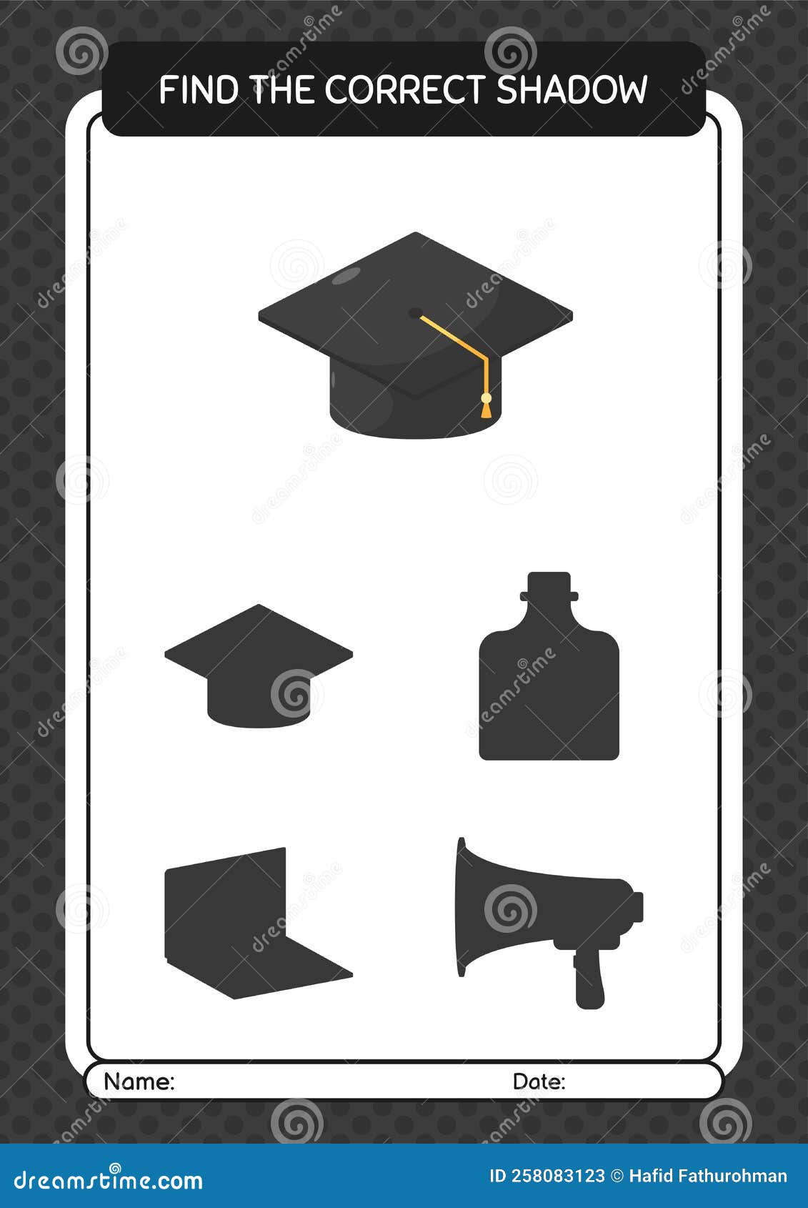 Find the Correct Shadows Game with Graduation Cap. Worksheet for ...