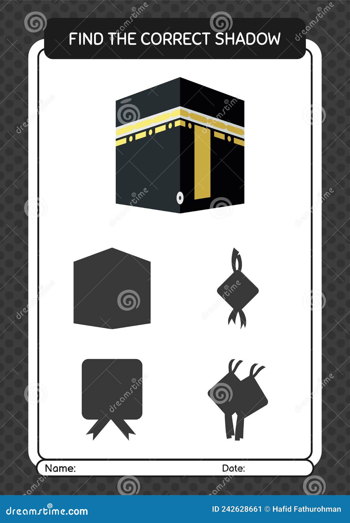 Find the Correct Shadows Game with Kaaba. Worksheet for Preschool Kids ...