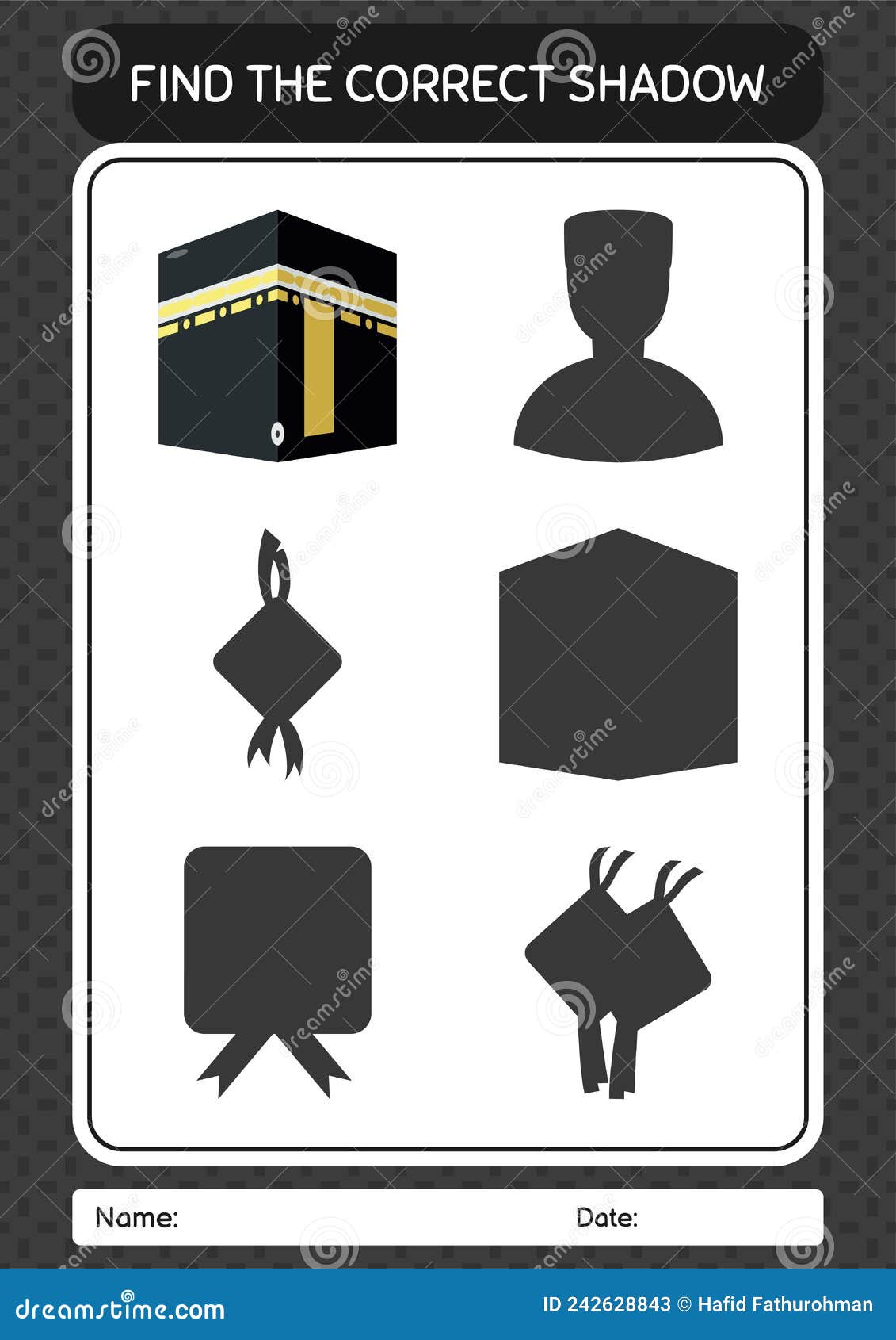 Find the Correct Shadows Game with Kaaba. Worksheet for Preschool Kids ...
