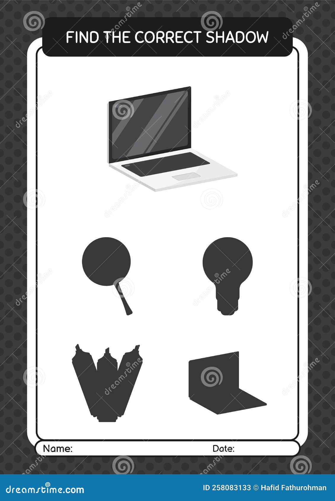 Find the Correct Shadows Game with Laptop. Worksheet for Preschool Kids ...