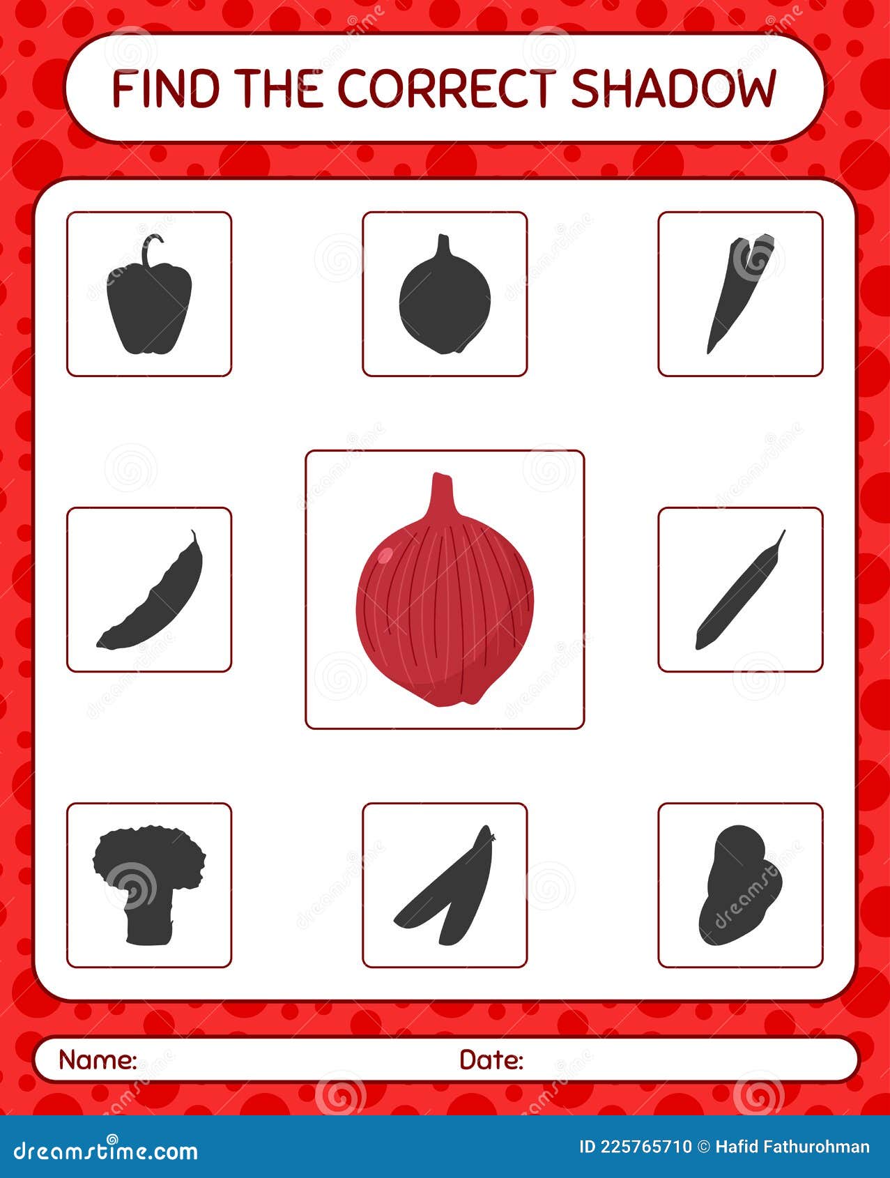 Find the Correct Shadows Game with Onion. Worksheet for Preschool Kids ...