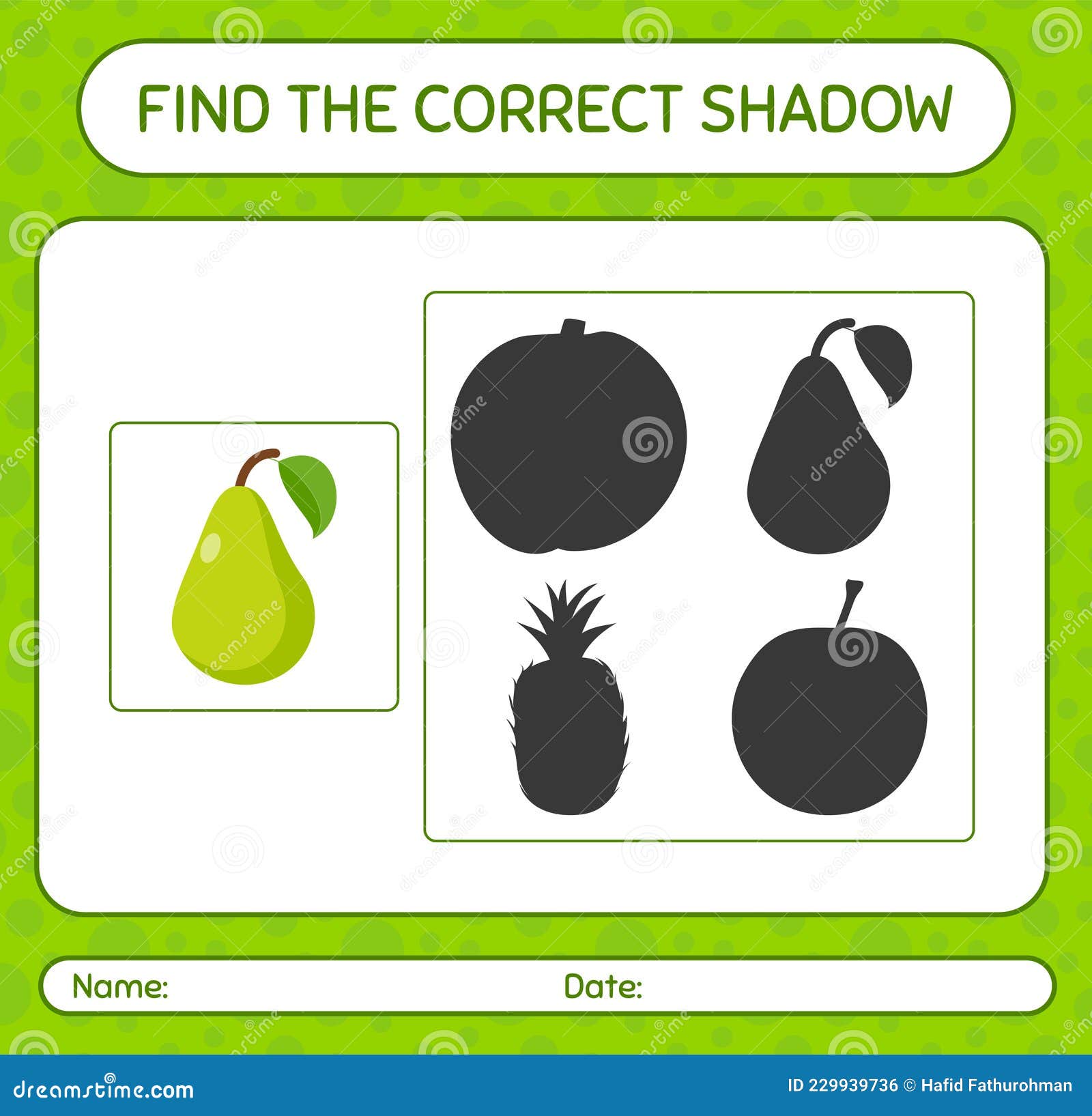 Find the Correct Shadows Game with Pear. Worksheet for Preschool Kids ...