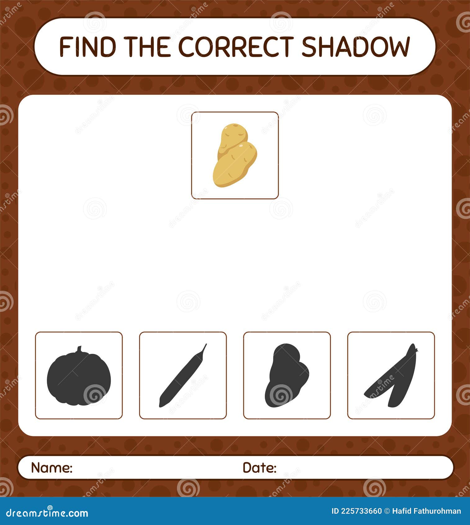 Find the Correct Shadows Game with Potato. Worksheet for Preschool Kids ...