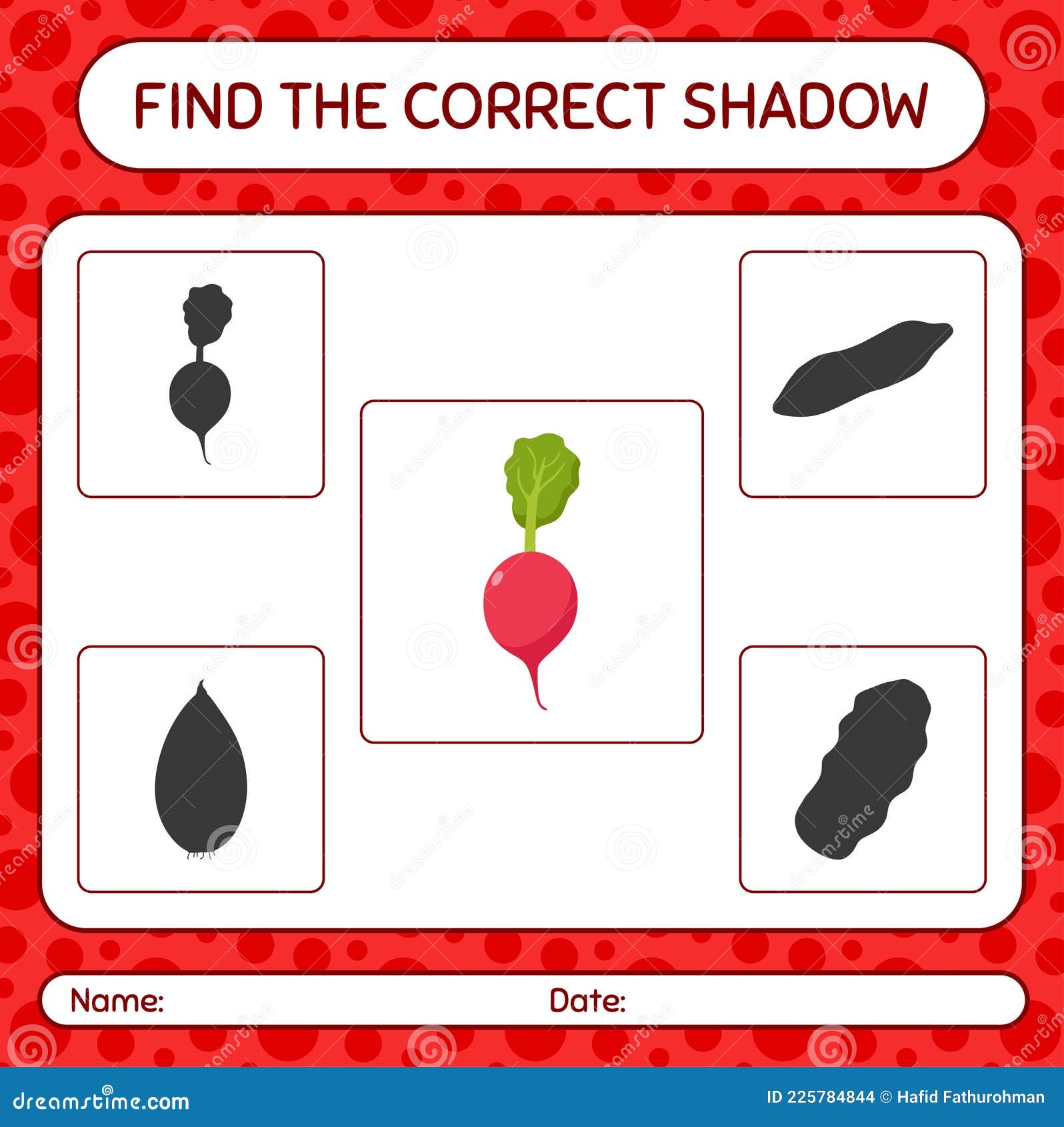 Find the Correct Shadows Game with Radish. Worksheet for Preschool Kids ...