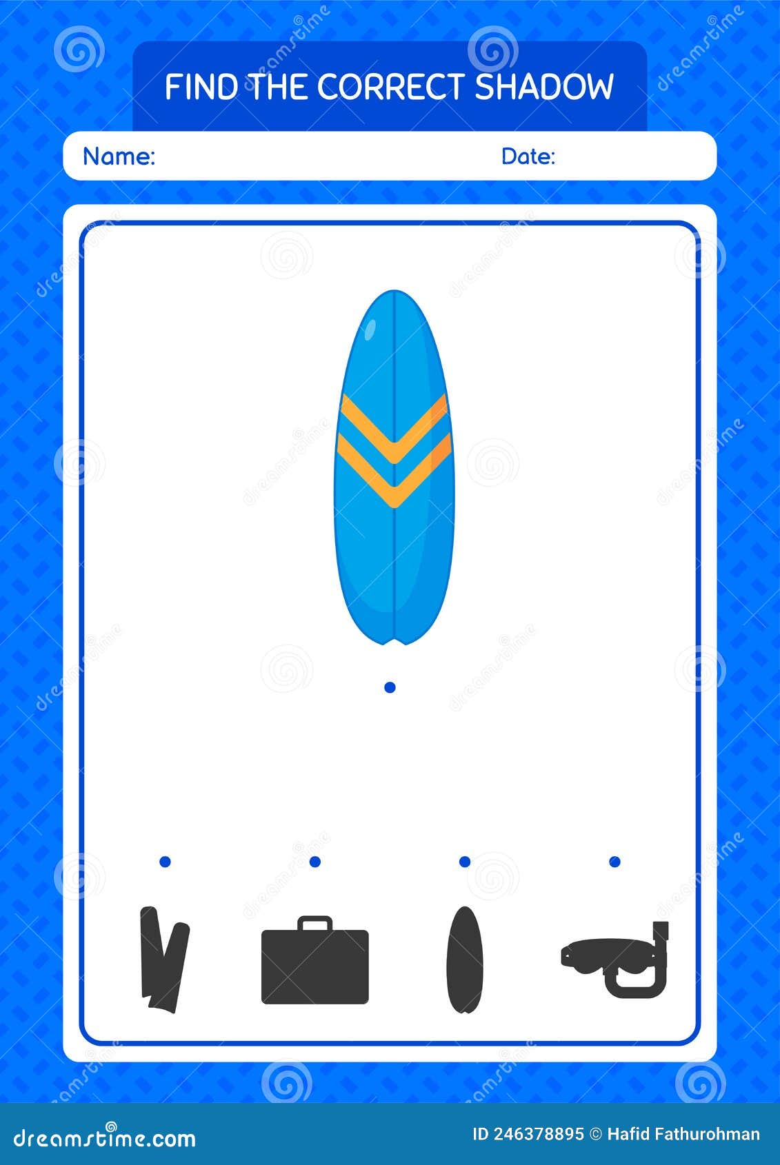 Find the Correct Shadows Game with Surfboard. Worksheet for Preschool ...