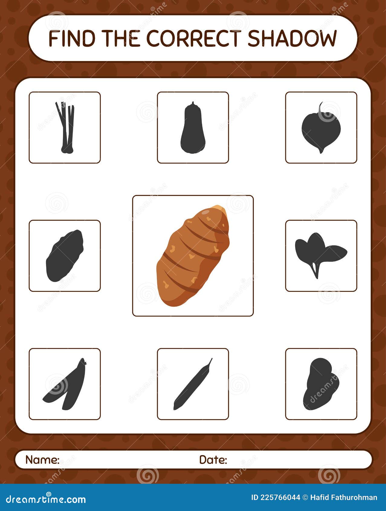 Find the Correct Shadows Game with Taro Root. Worksheet for Preschool ...