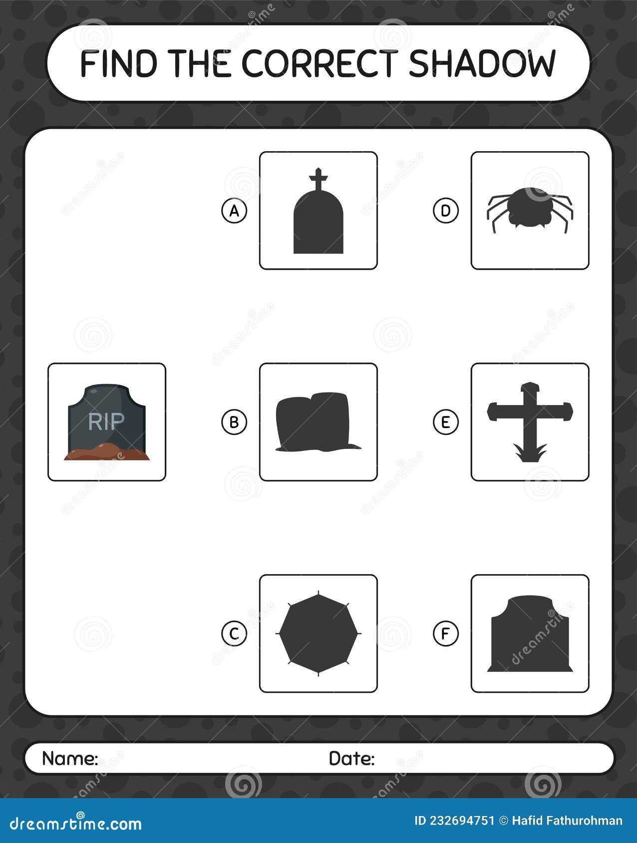 Find the Correct Shadows Game with Tombstone. Worksheet for Preschool ...