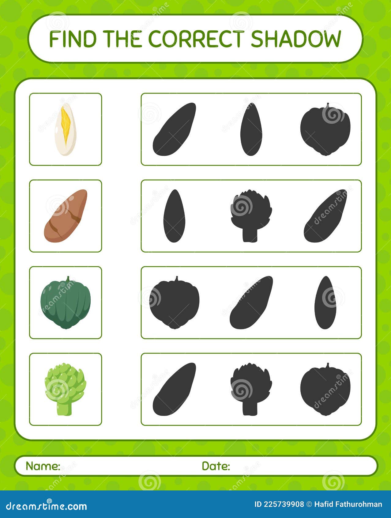 Find the Correct Shadows Game with Vegetables. Worksheet for Preschool ...