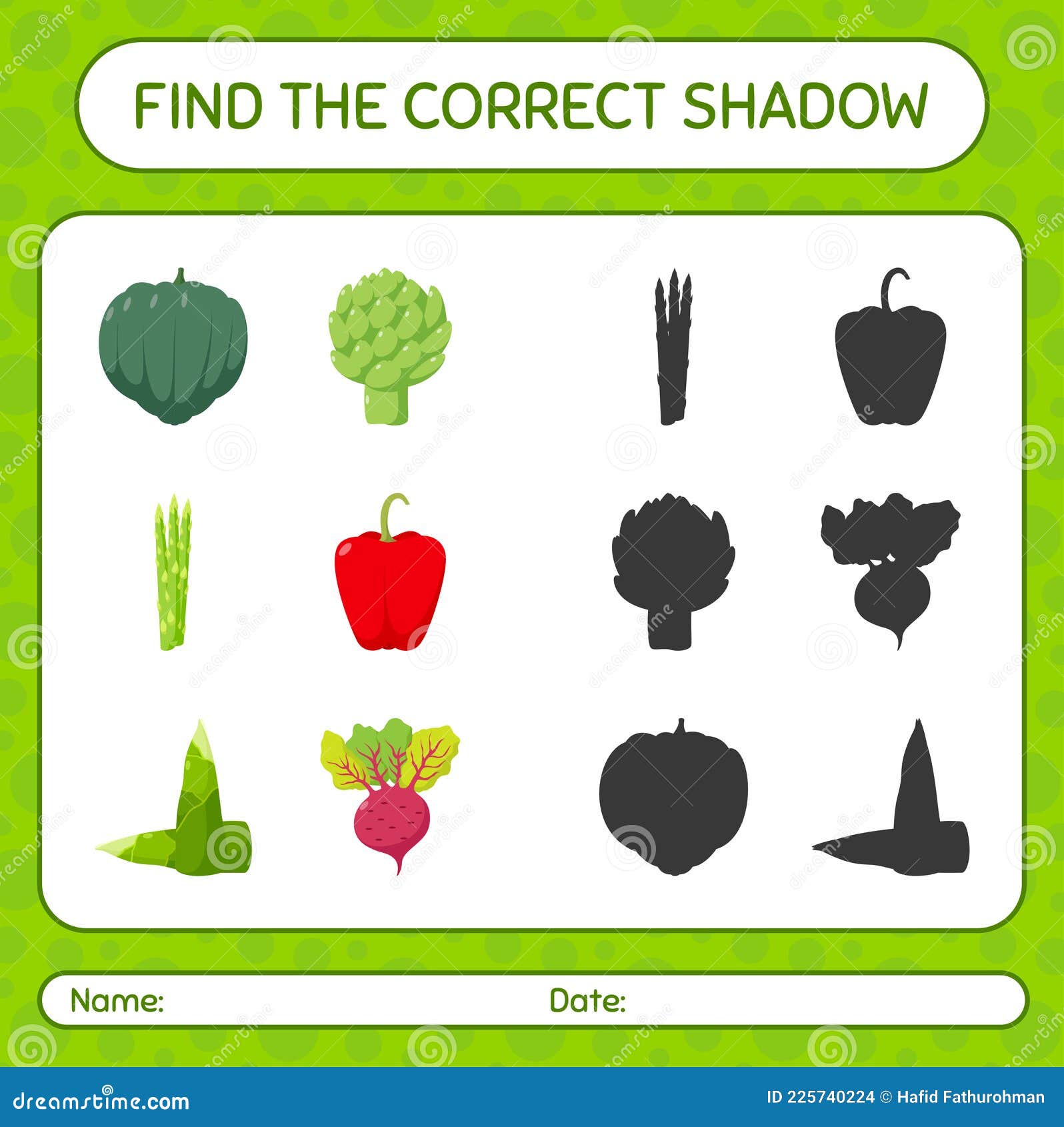 Find the Correct Shadows Game with Vegetables. Worksheet for Preschool ...