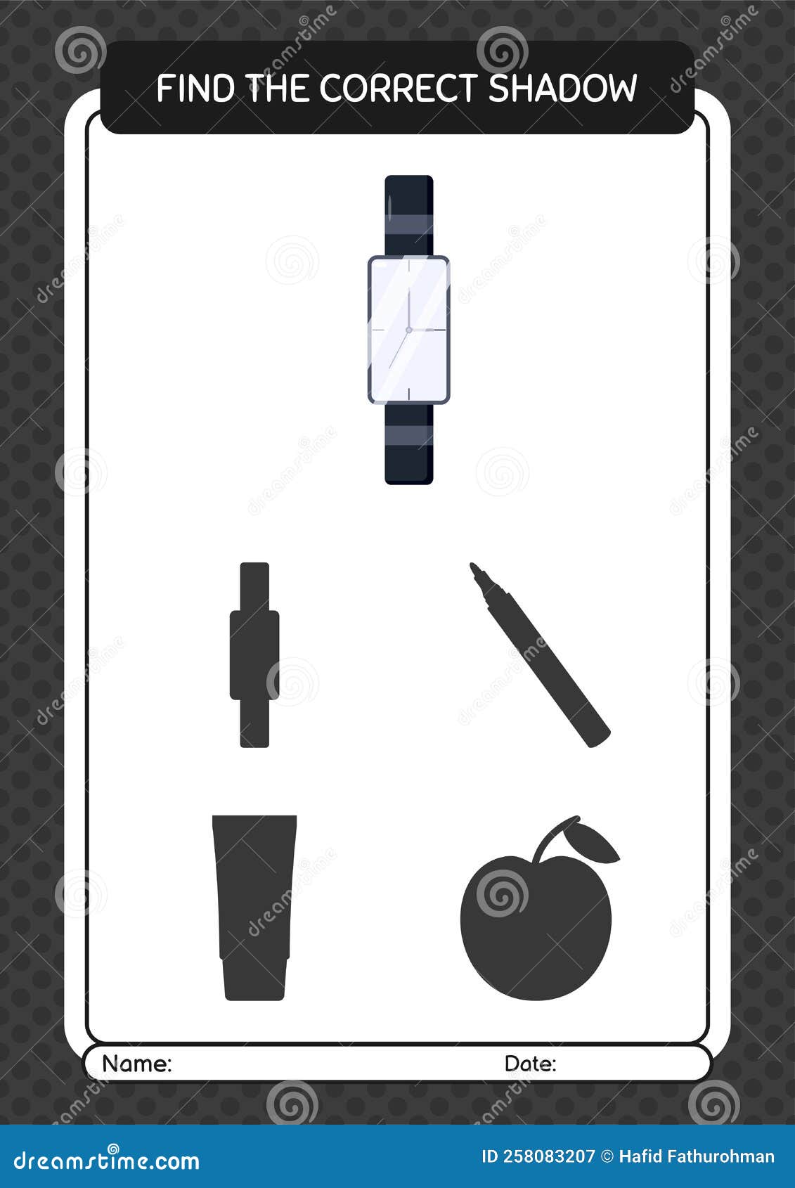 Find the Correct Shadows Game with Watch. Worksheet for Preschool Kids ...