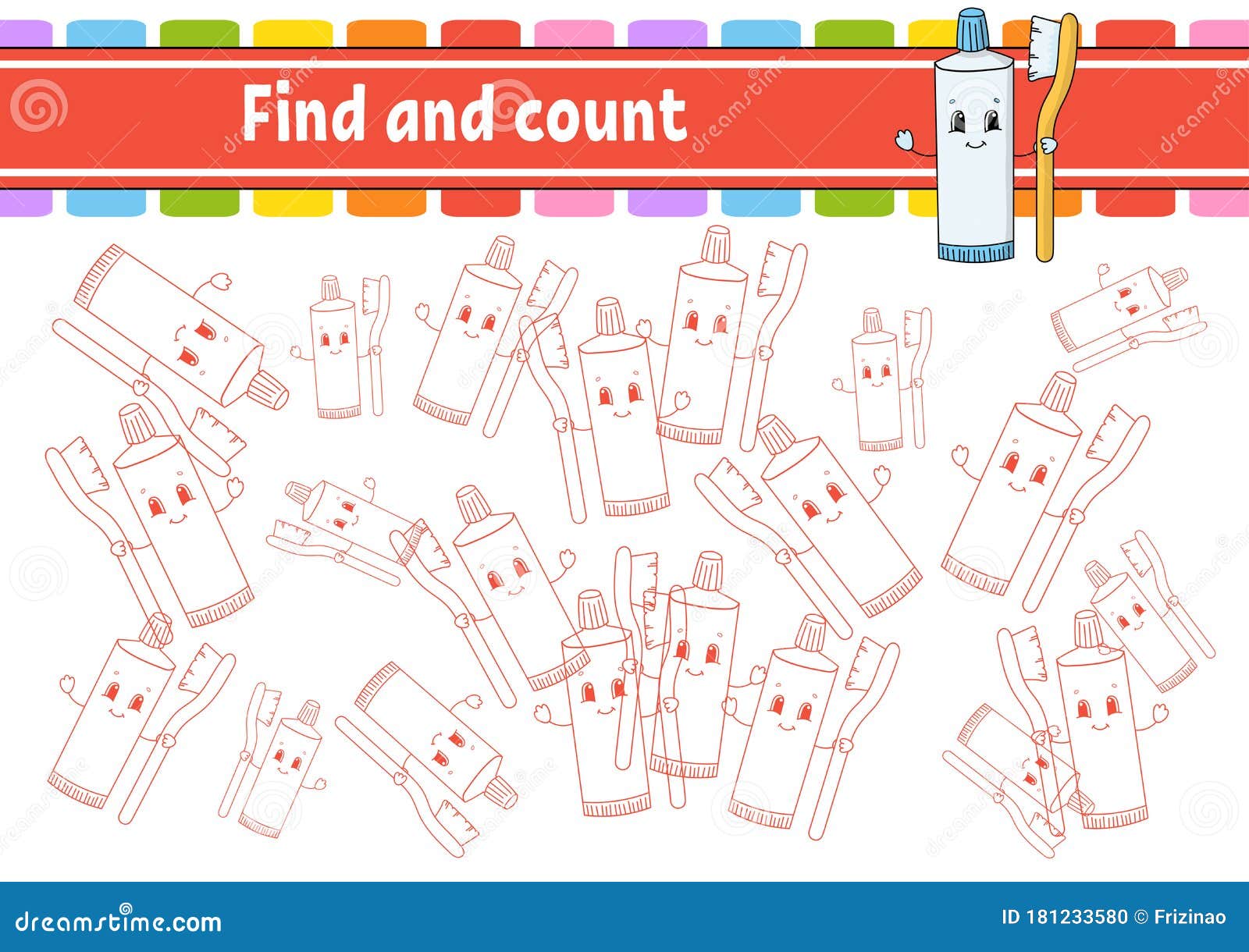 Find and Count. Toothpaste Tube with Toothbrush. Education Developing ...