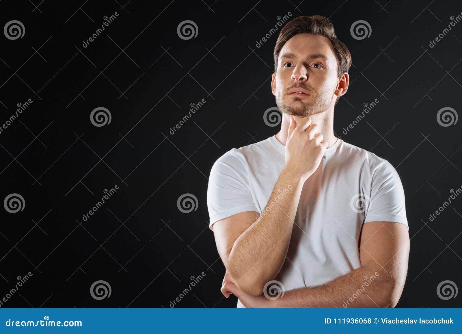 Deep Clever Man Standing and Thinking. Stock Photo - Image of tech ...