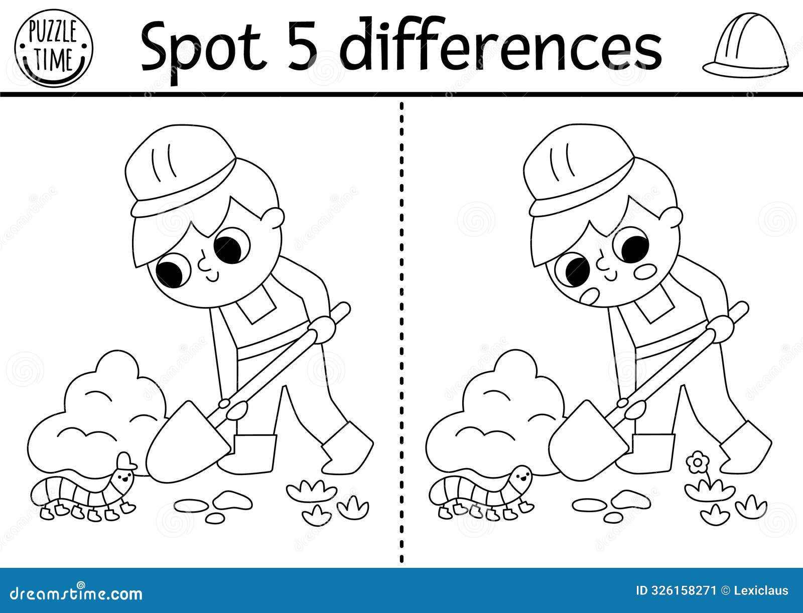 Find Differences Black And White Game. Construction Site Educational ...