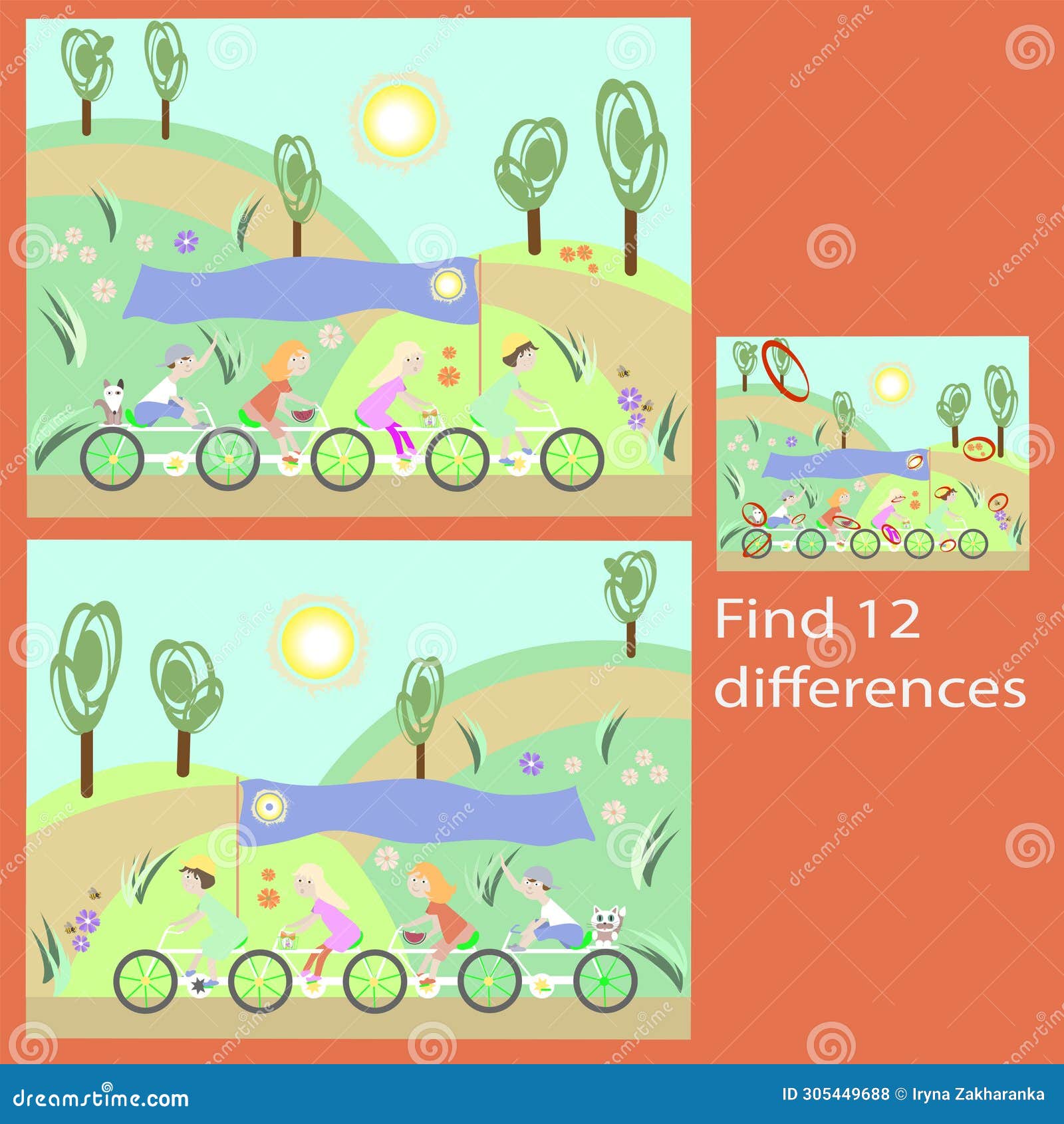 Find 12 Differences in Children on Bicycles Stock Illustration ...