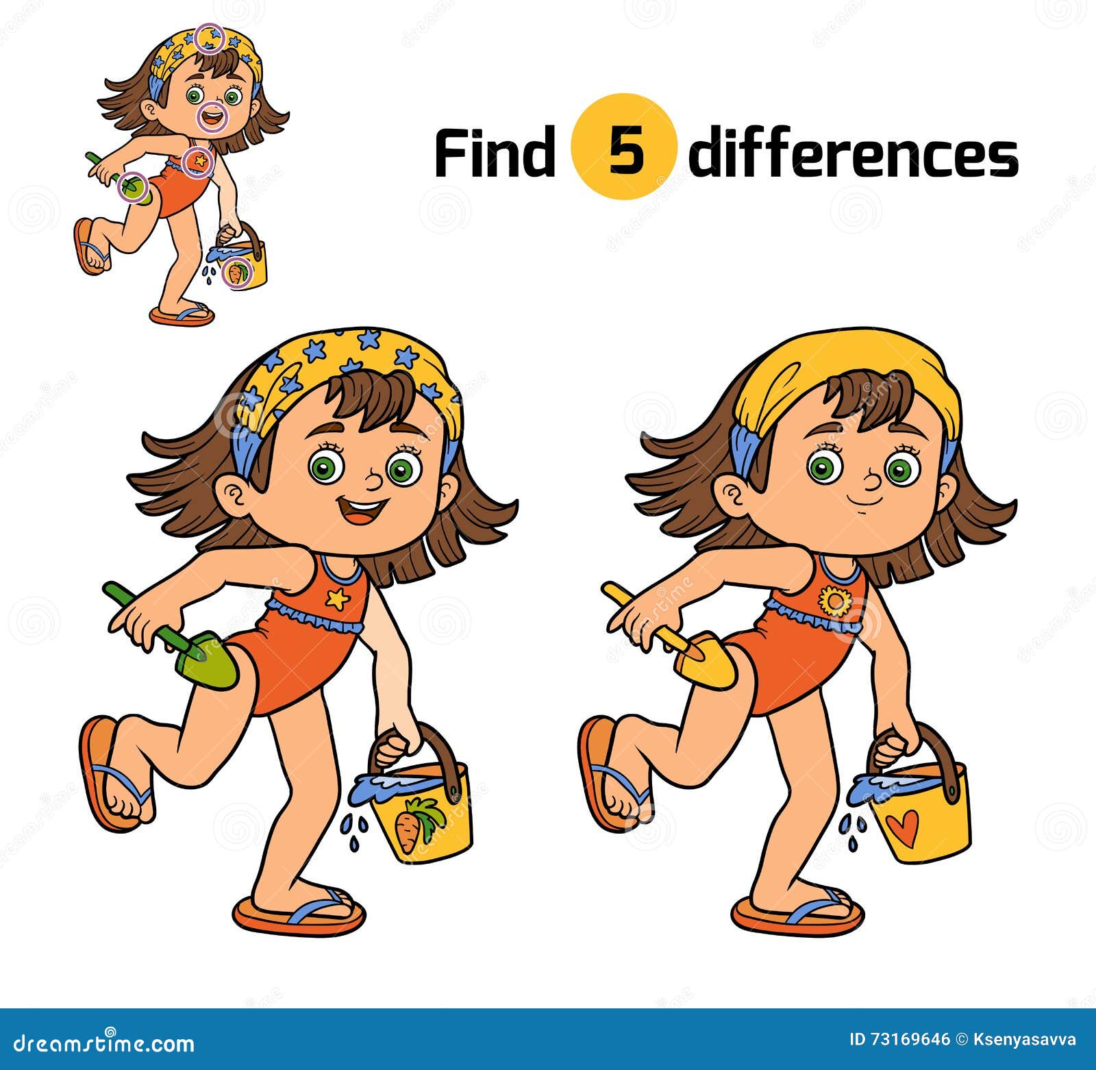 Find Differences for Children. Girl on the Beach Stock Vector ...