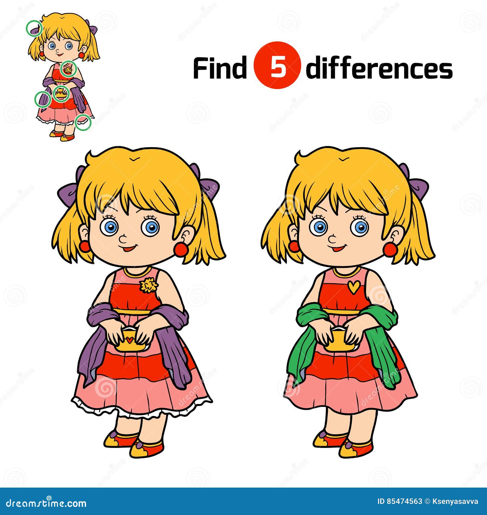Find Differences for Children, Girl Stock Vector - Illustration of ...
