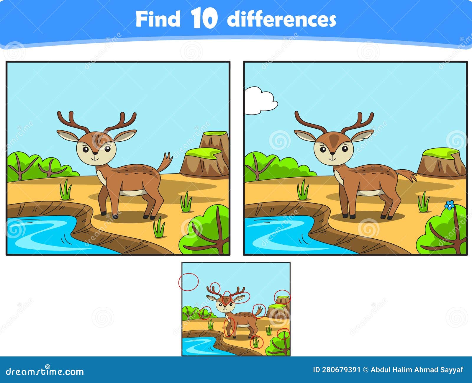 Funny Deer Cartoon. Find 10 Differences Stock Vector - Illustration of ...