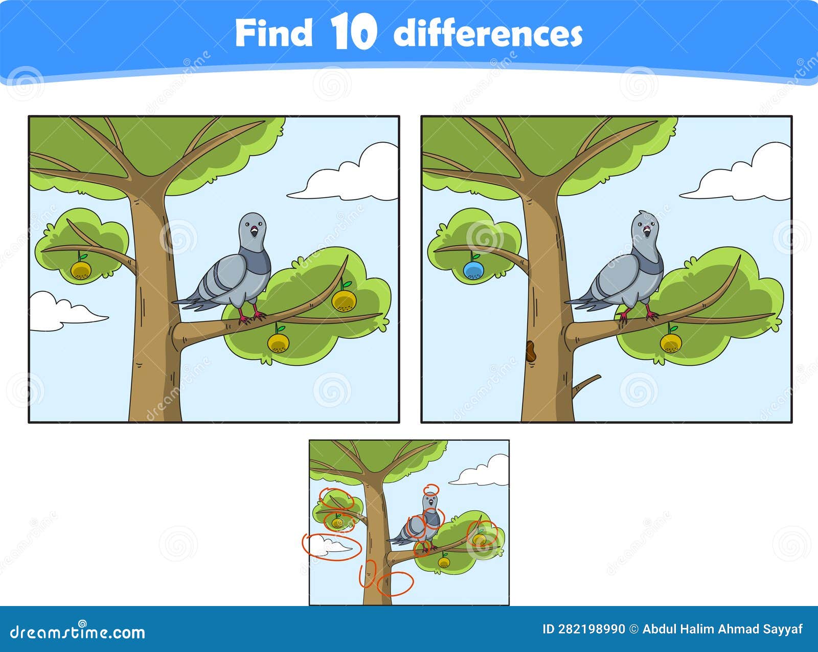 Funny Cartoon Dove. Find 10 Differences Stock Vector - Illustration of ...