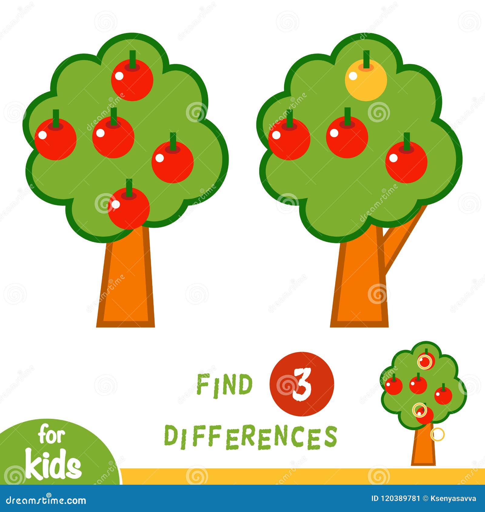 Find Differences, Game for Children, Apple Tree Stock Vector ...