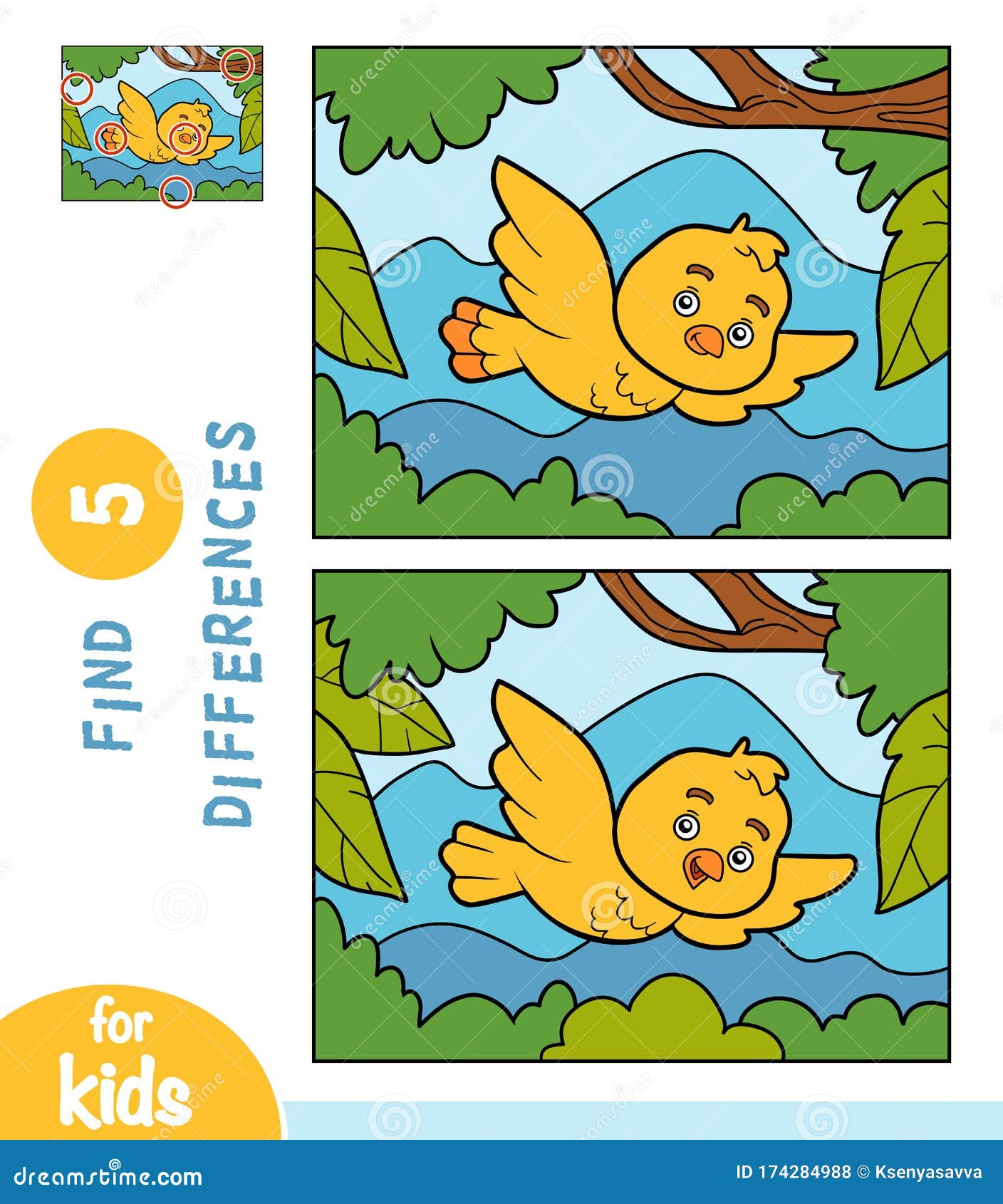 Find Differences, Education Game for Children, the Bird Flies on a ...